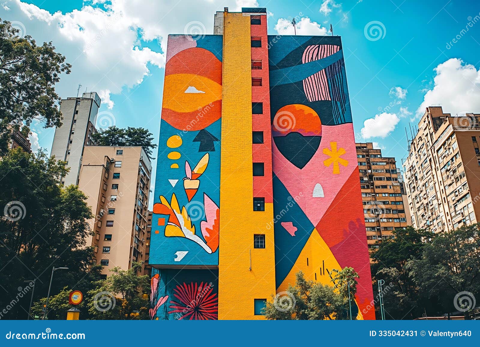 A Colorful Building with a Colorful Mural on the Side of it Stock Image ...