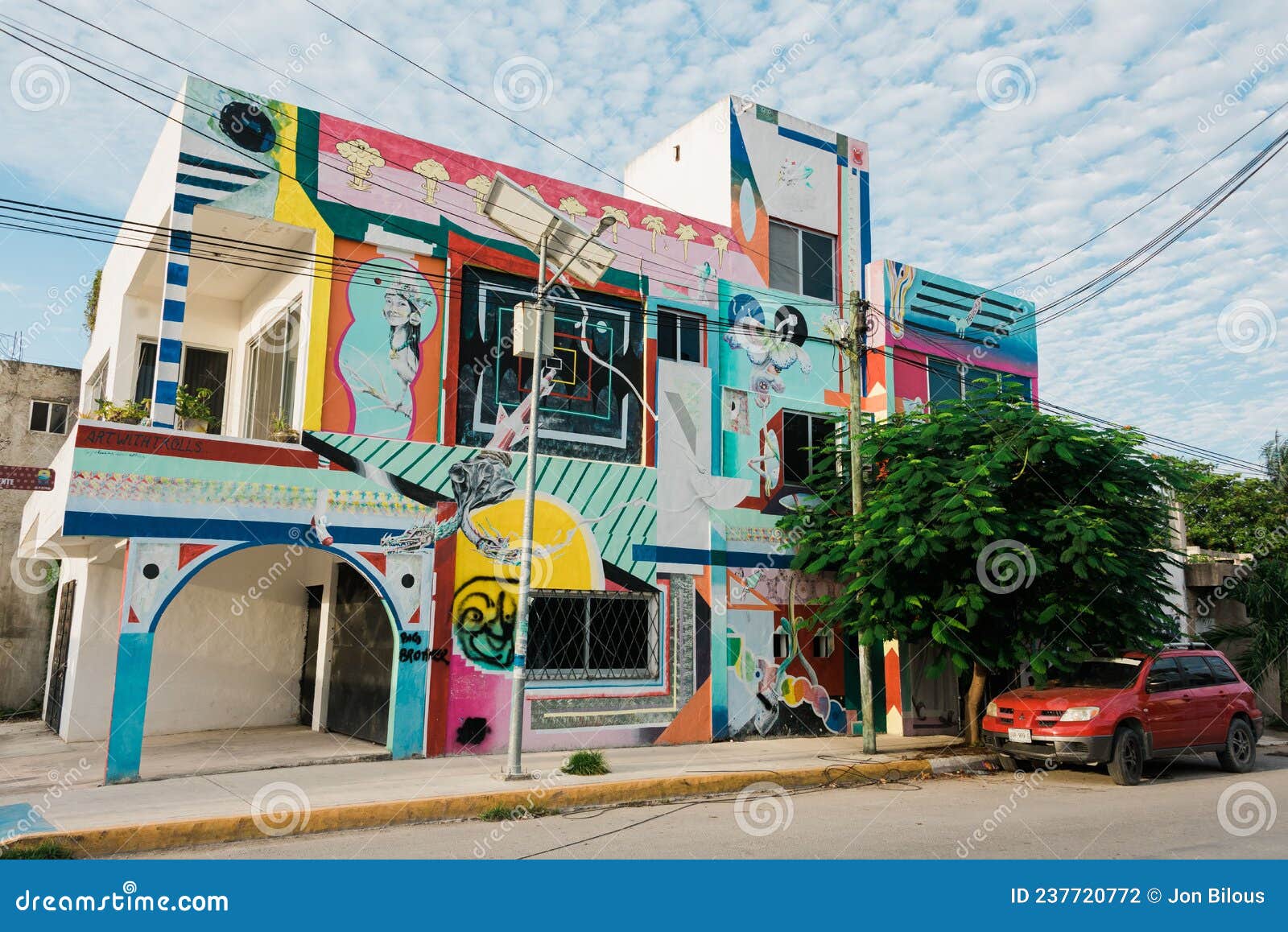 Colorful Building with Murals, in Tulum, Mexico Editorial Photography ...