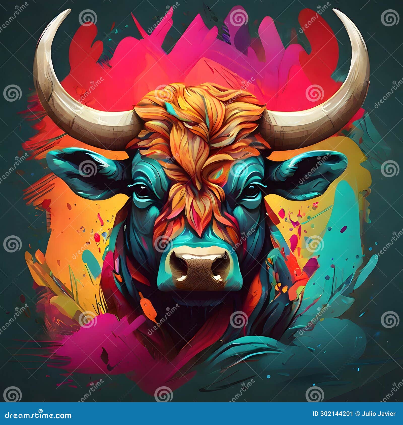Colorful Bull Head with Colorful Forest Theme Stock Image - Image of ...