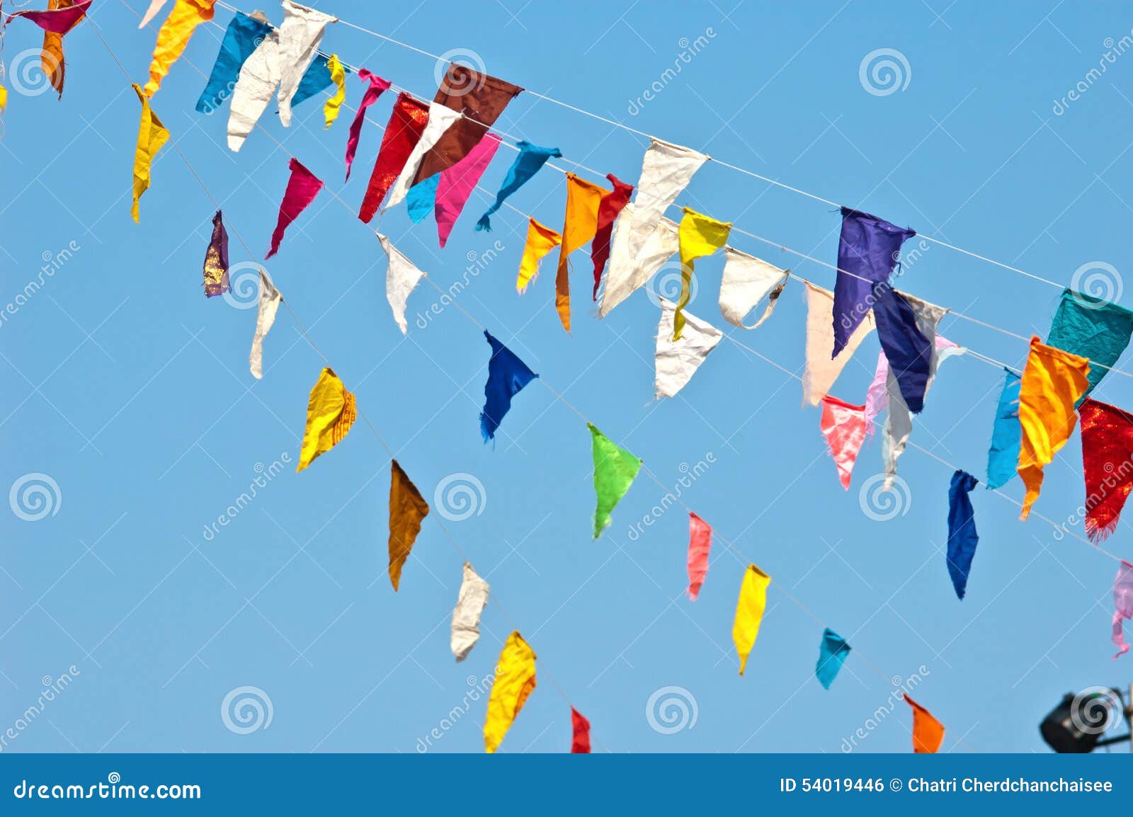 Colorful Bunting Flags on Blue Sky Stock Photo - Image of fair, party ...