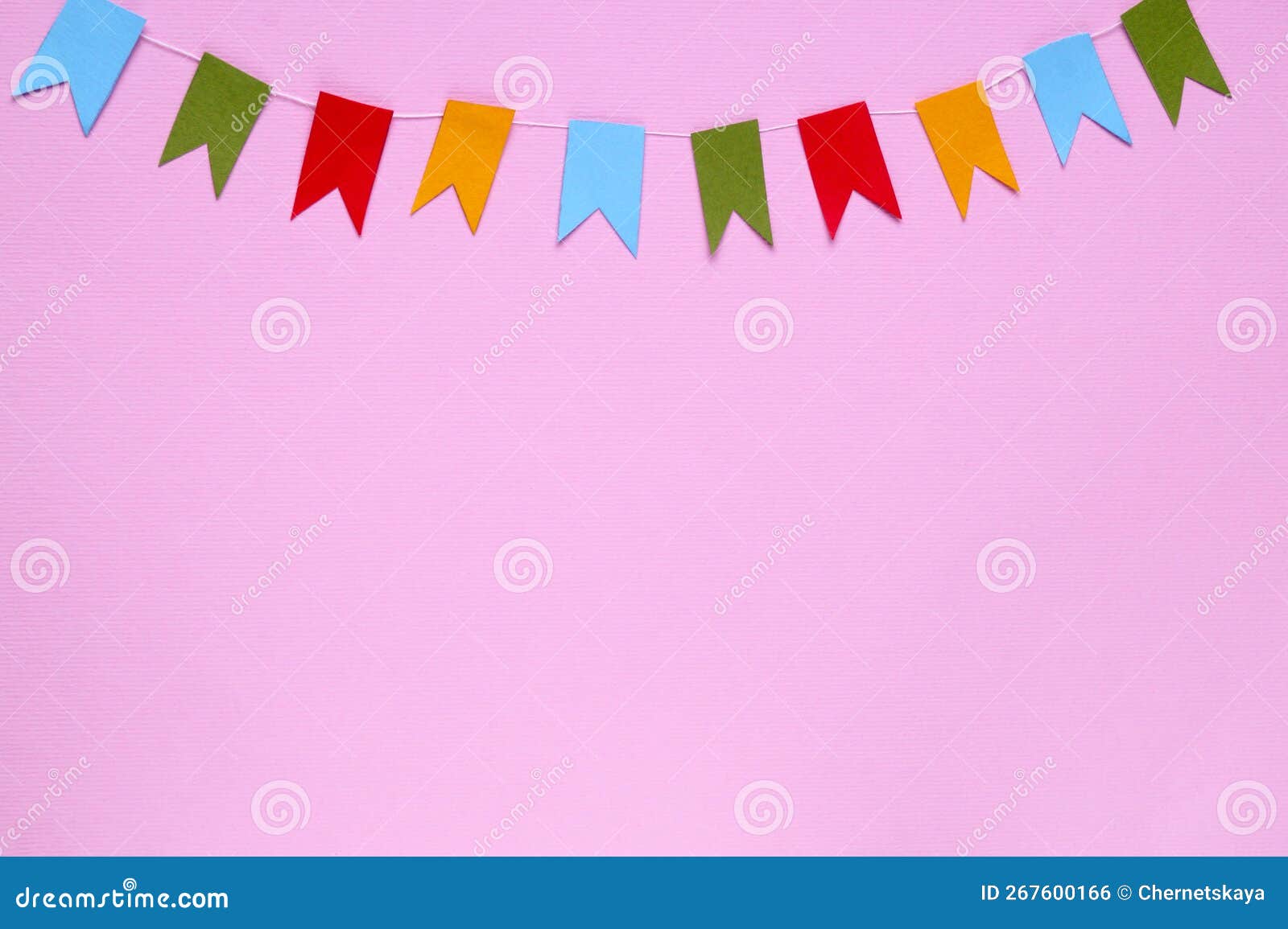 Colorful Bunting Flags on Pink Background, Flat Lay. Space for Text ...