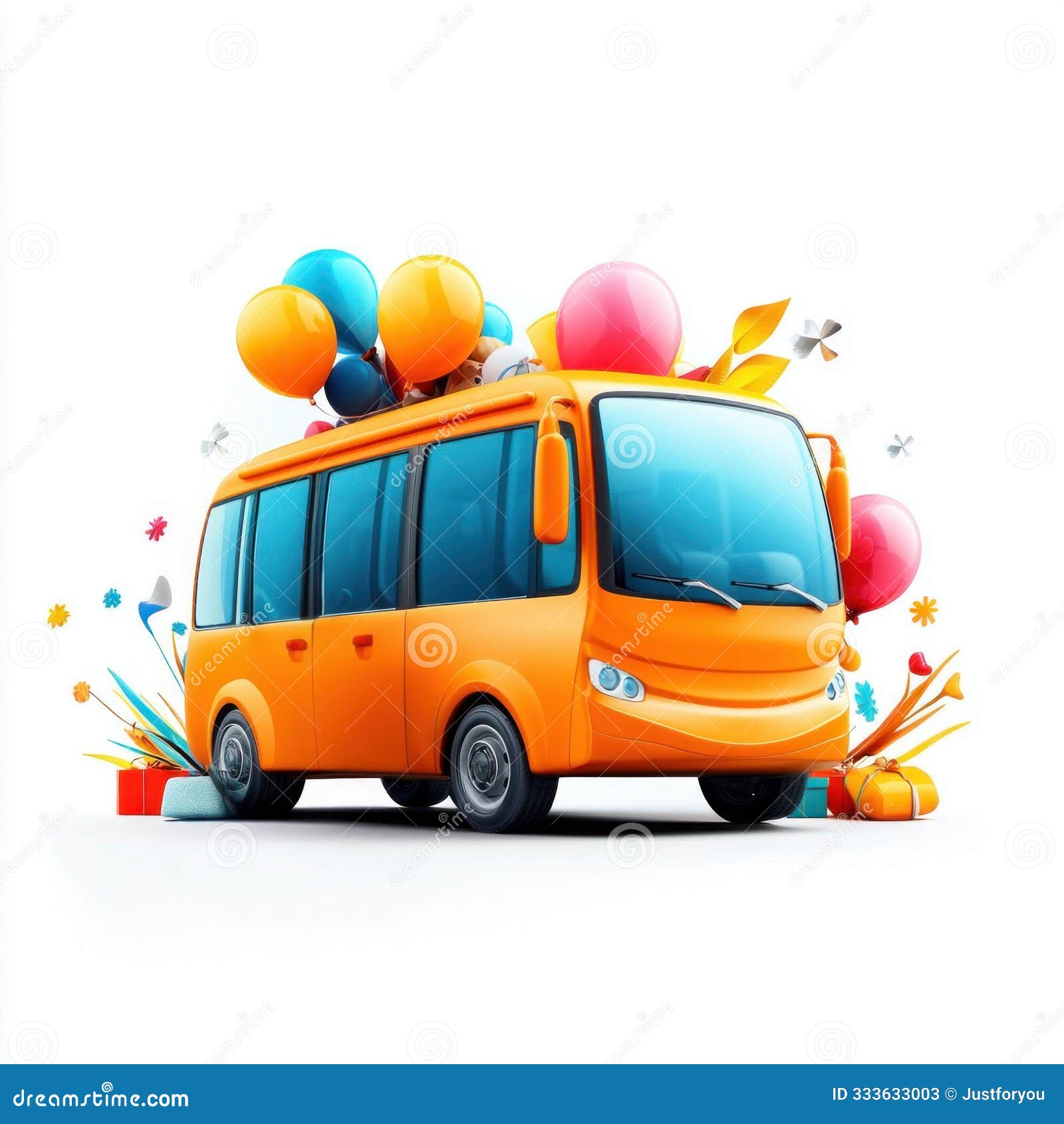 Colorful Buses With Balloons On A White Background Stock Illustration ...