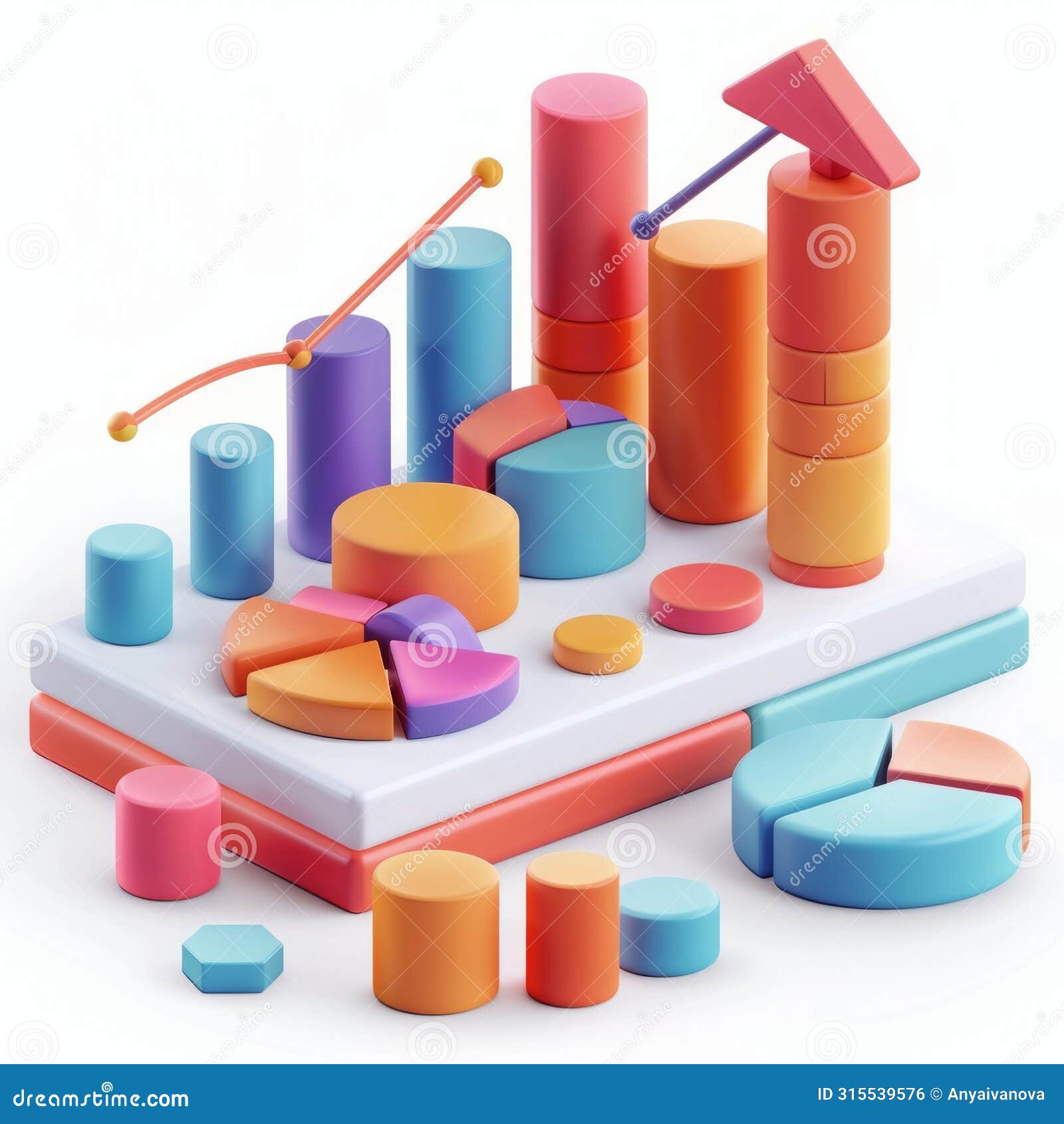 Colorful Business Charts and Graphs on White Background Stock Photo ...