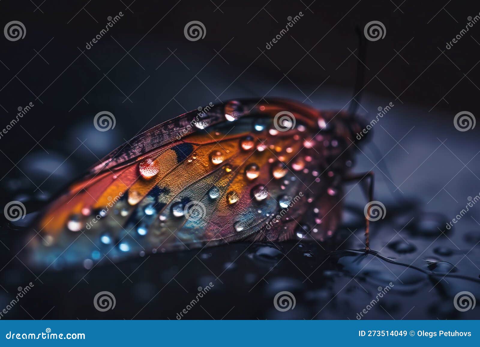 A Colorful Butterfly with Drops of Water on it S Wings Stock ...