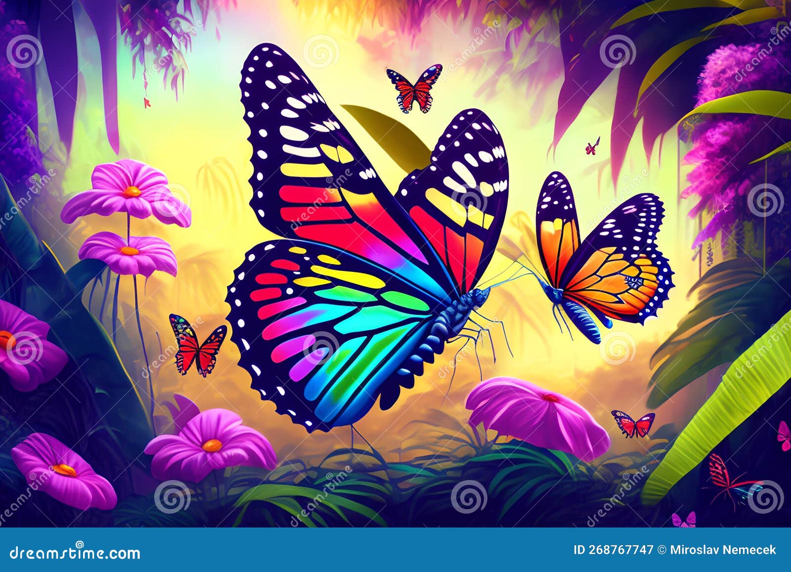 Colorful Butterfly in Jungle, Generative AI Illustration Stock ...