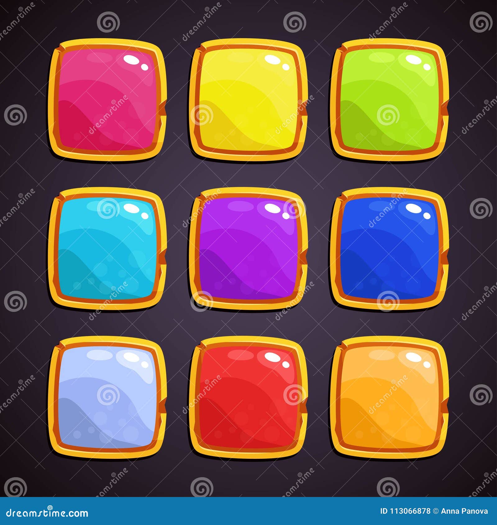Colorful Buttons with Golden Border. Vector Assets for Web or Game ...