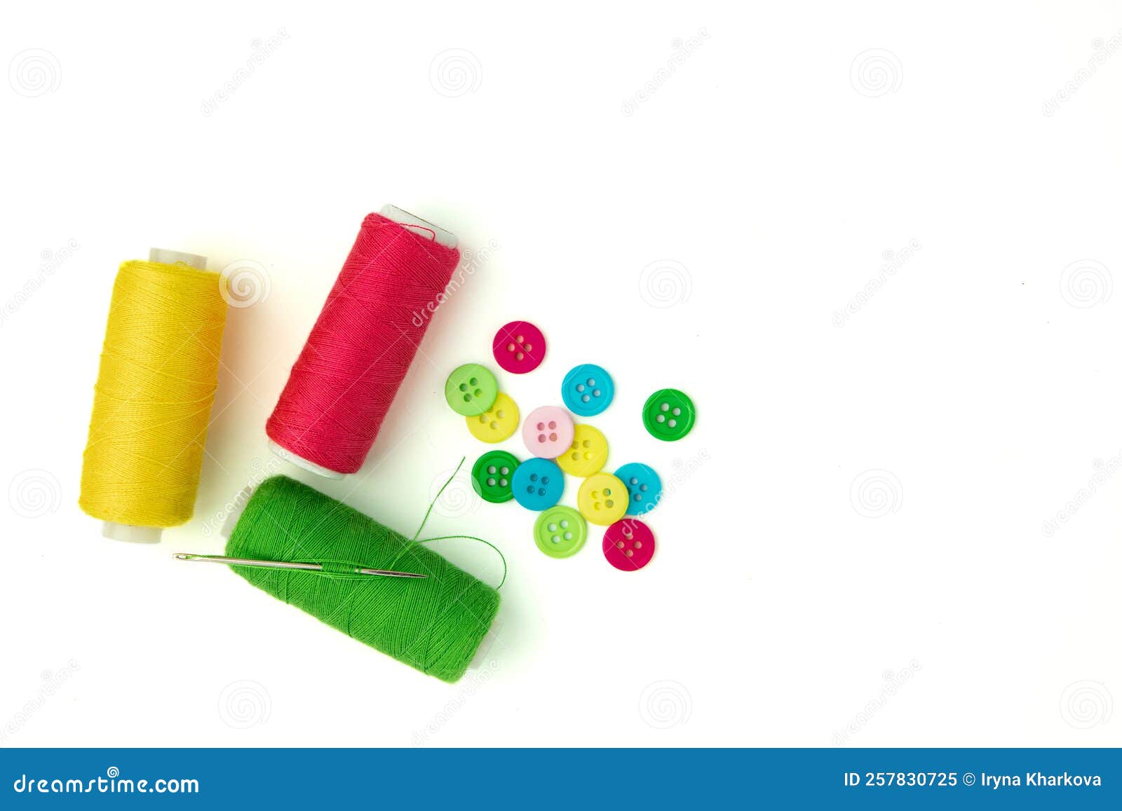 Colorful Buttons and Thread Isolated on White Background Stock Image ...