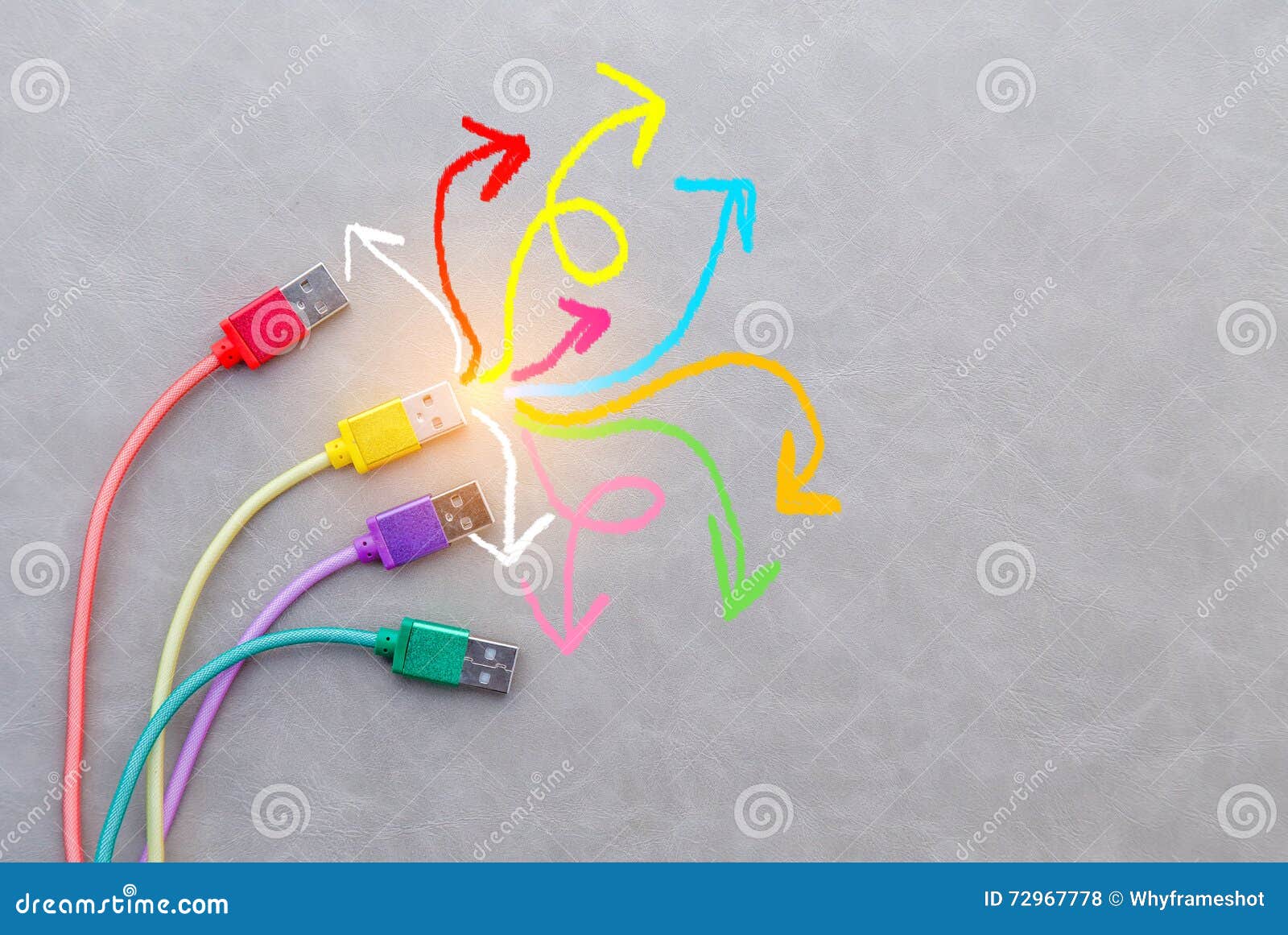 Colorful Cable and Drawing Creative Line on Grey Background. Stock ...