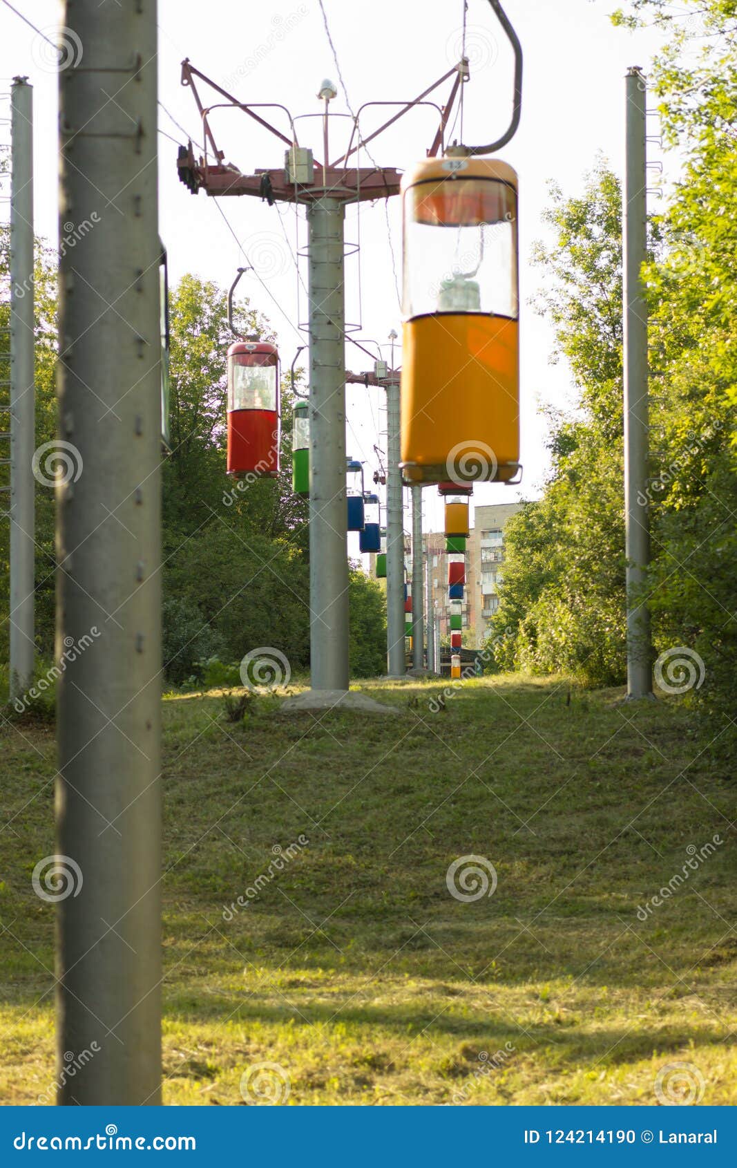 Colorful Cable Funicular in Public Park Stock Photo - Image of cable ...