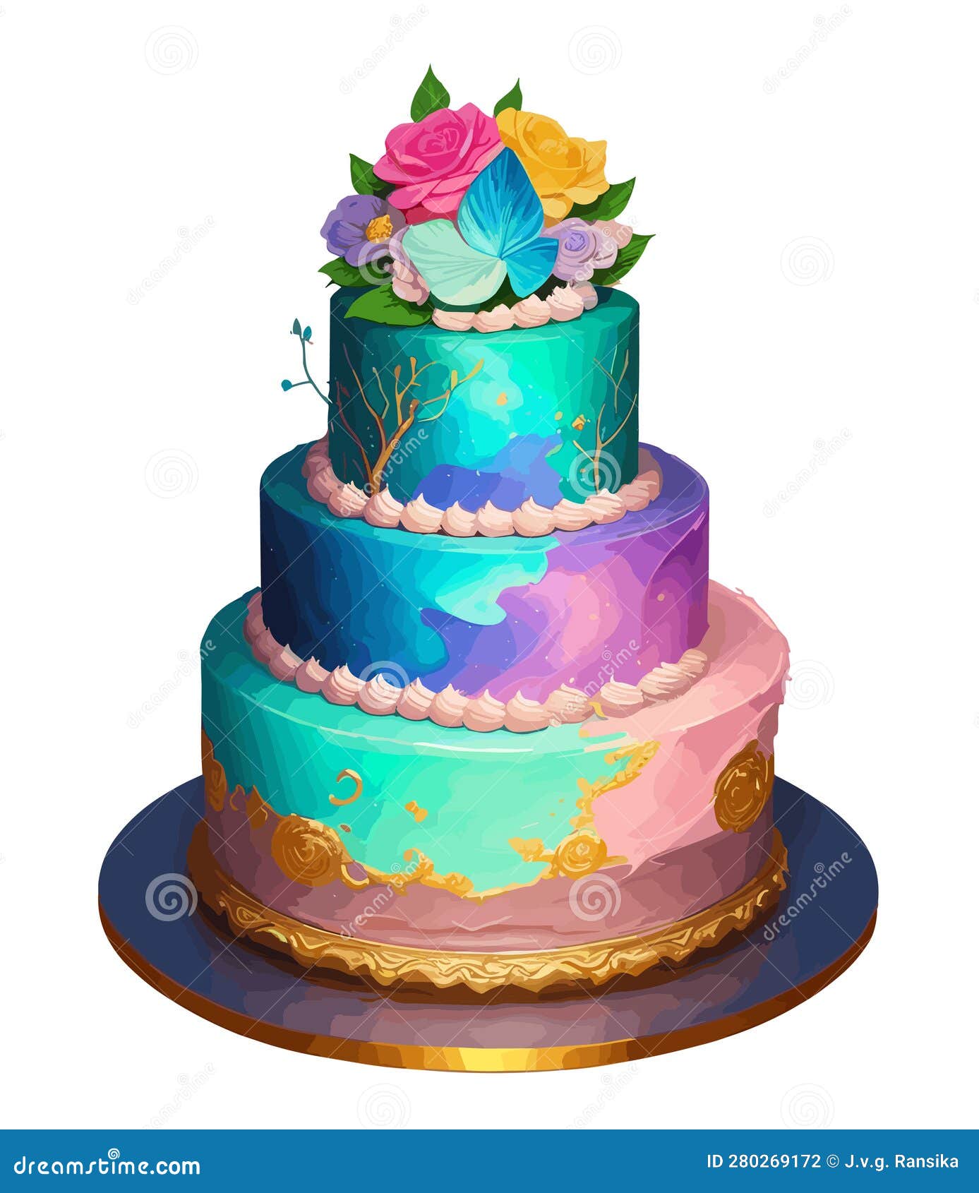 A Colorful Cake on a Table. Isolated in White Background Stock Vector ...