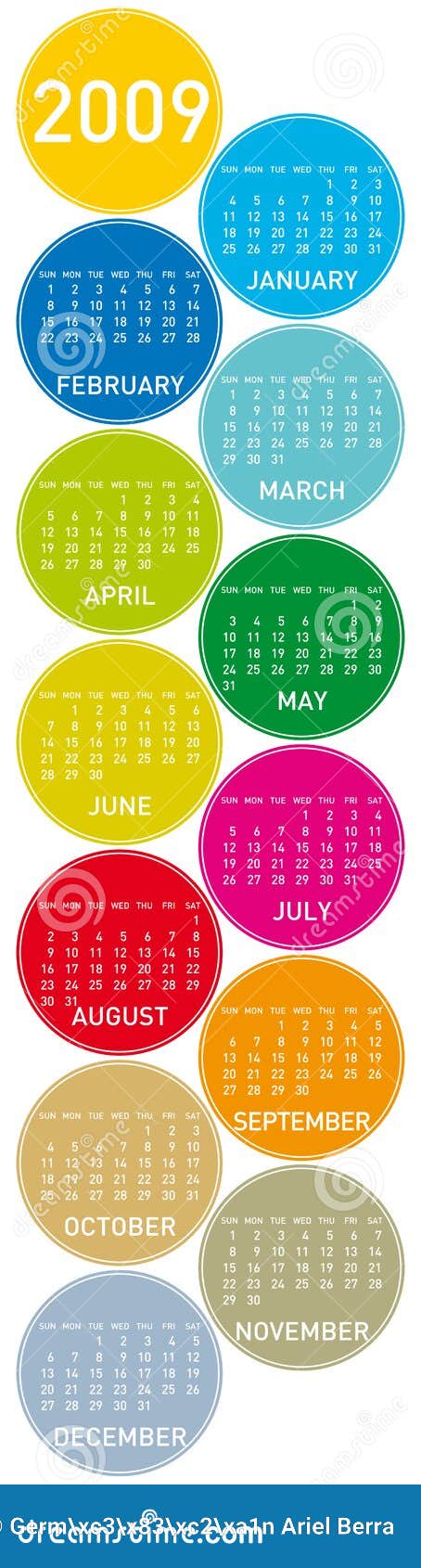 Colorful Calendar for 2009 stock vector. Illustration of date - 5139748