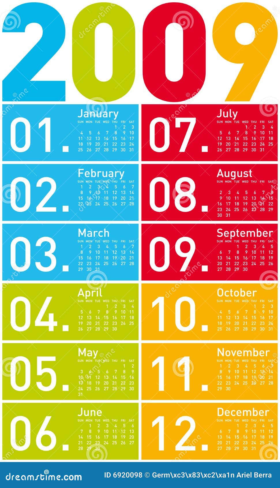 Colorful Calendar for 2009 stock vector. Illustration of organizer ...