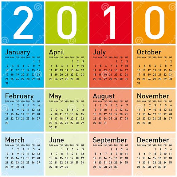 Colorful Calendar for 2010. Stock Vector - Illustration of organizer ...