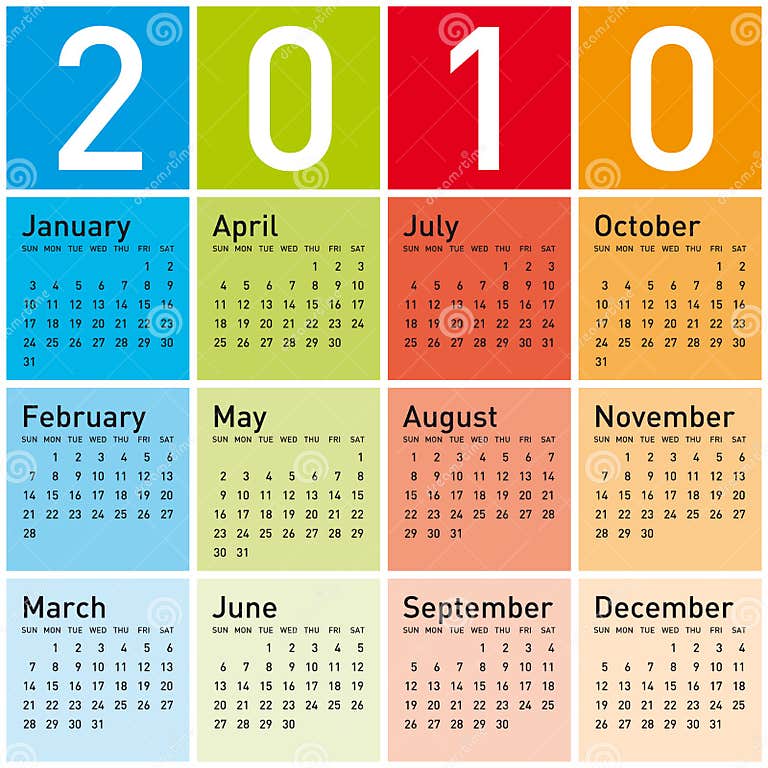 Colorful Calendar for 2010. Stock Vector - Illustration of organizer ...