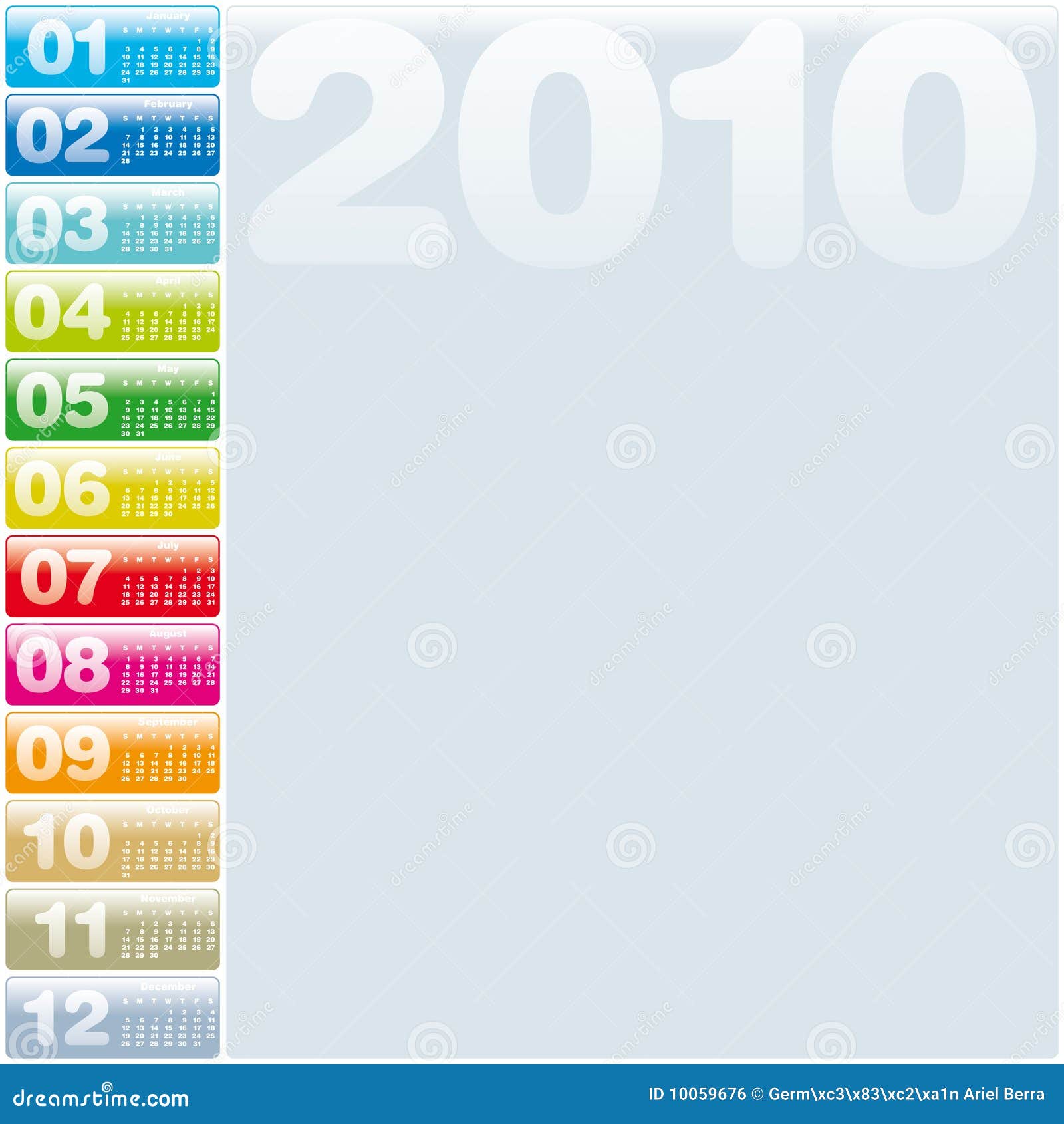 Colorful Calendar for 2010 stock vector. Illustration of planner - 10059676