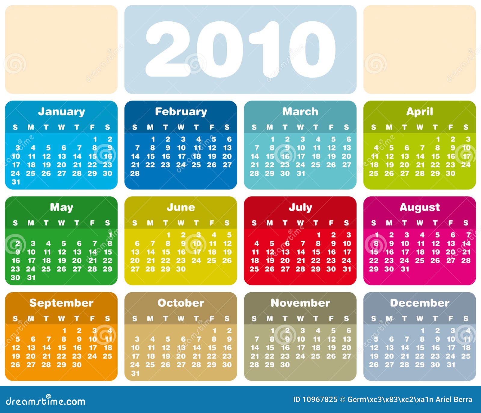 Colorful Calendar for 2010 stock vector. Illustration of days - 10967825