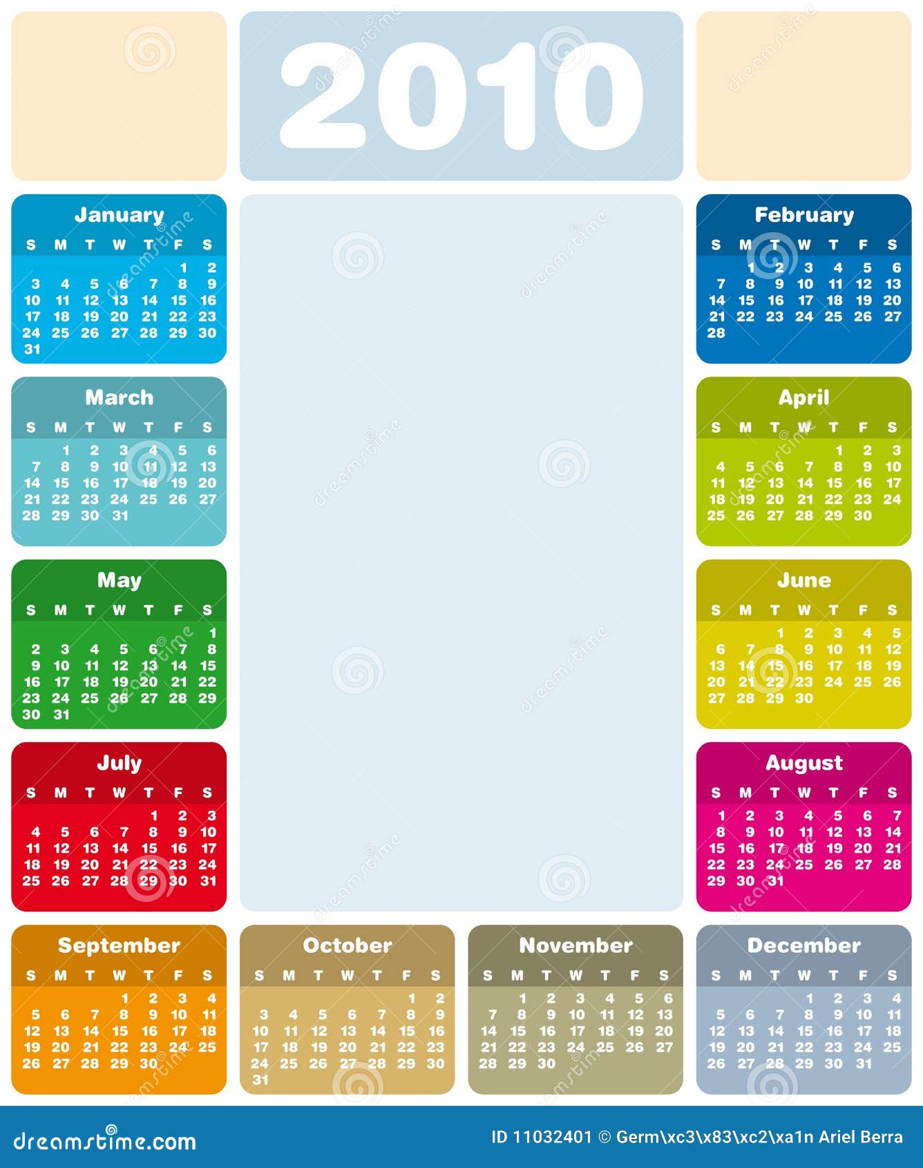 Colorful Calendar for 2010 stock vector. Illustration of colour - 11032401