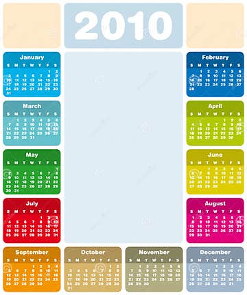 Colorful Calendar for 2010 stock vector. Illustration of colour - 11032401