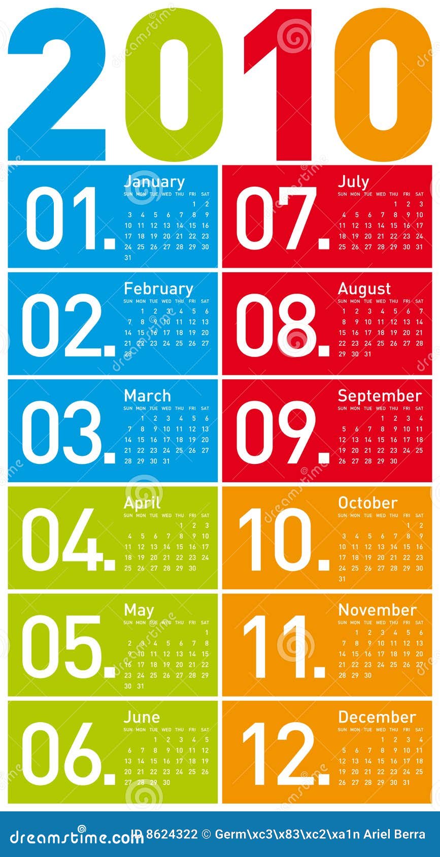 Colorful Calendar for 2010. Stock Vector - Illustration of planner ...