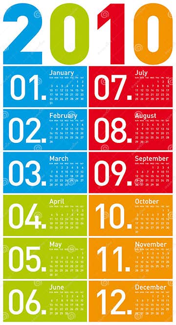 Colorful Calendar for 2010. Stock Vector - Illustration of planner ...