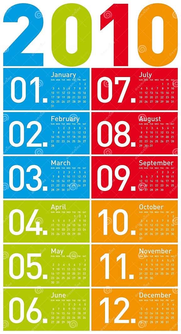 Colorful Calendar for 2010. Stock Vector - Illustration of planner ...