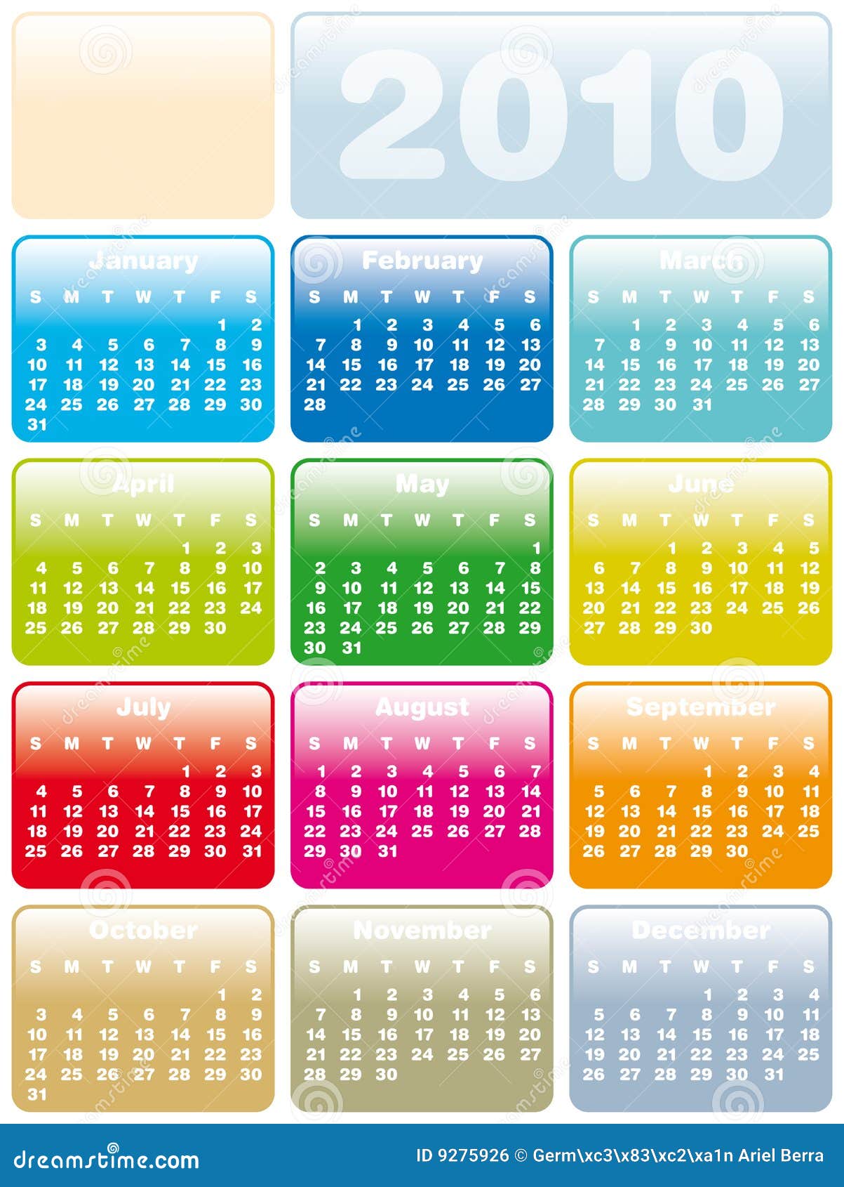 Colorful Calendar for 2010 stock vector. Illustration of season - 9275926