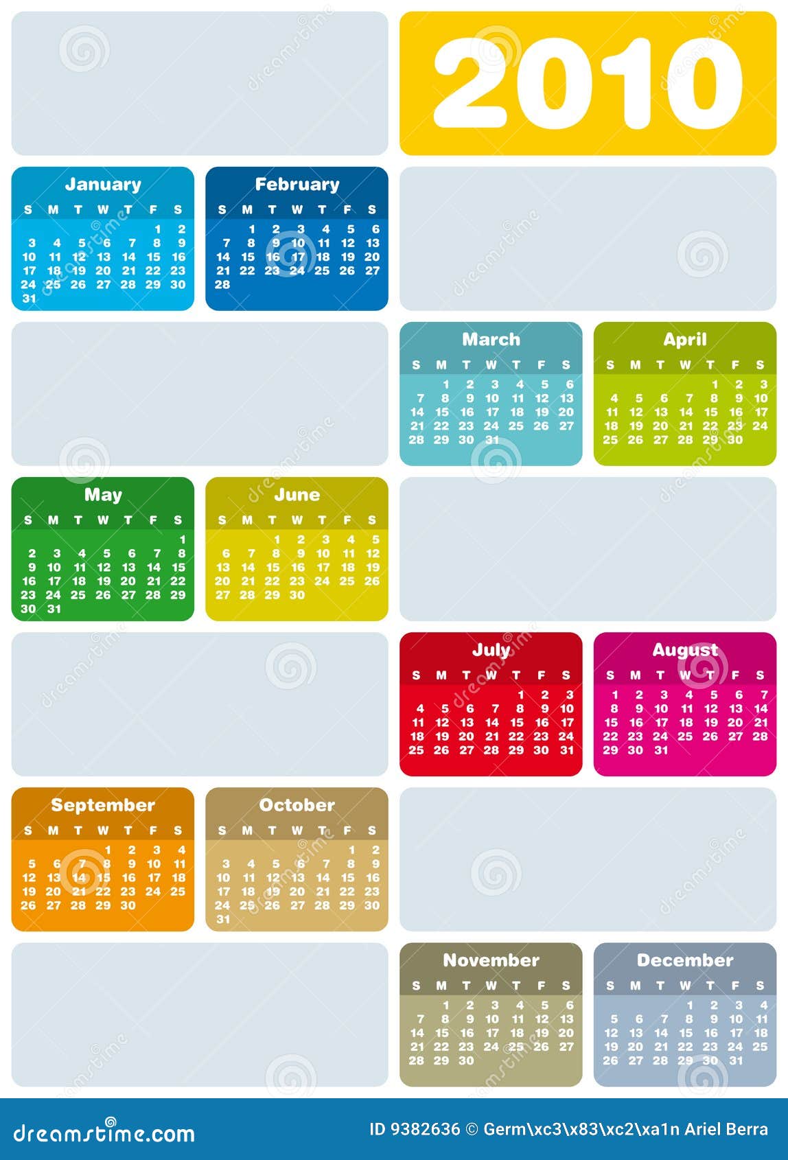 Colorful Calendar for 2010 stock vector. Illustration of appointments ...