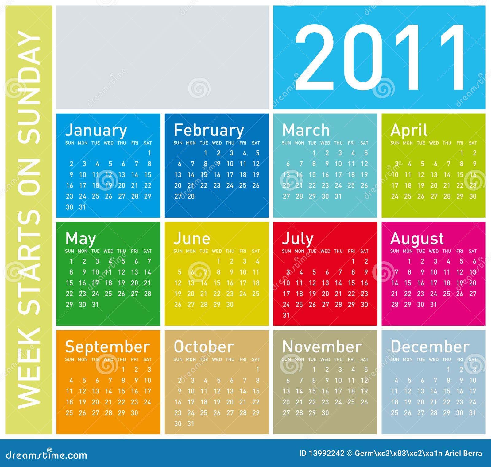 Colorful Calendar 2011 stock vector. Illustration of colour - 13992242