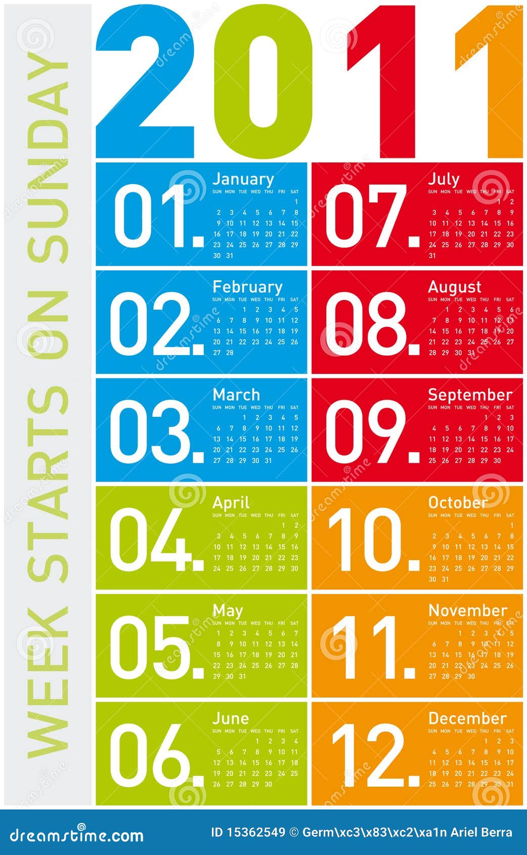 Colorful Calendar 2011 stock vector. Illustration of agenda - 15362549