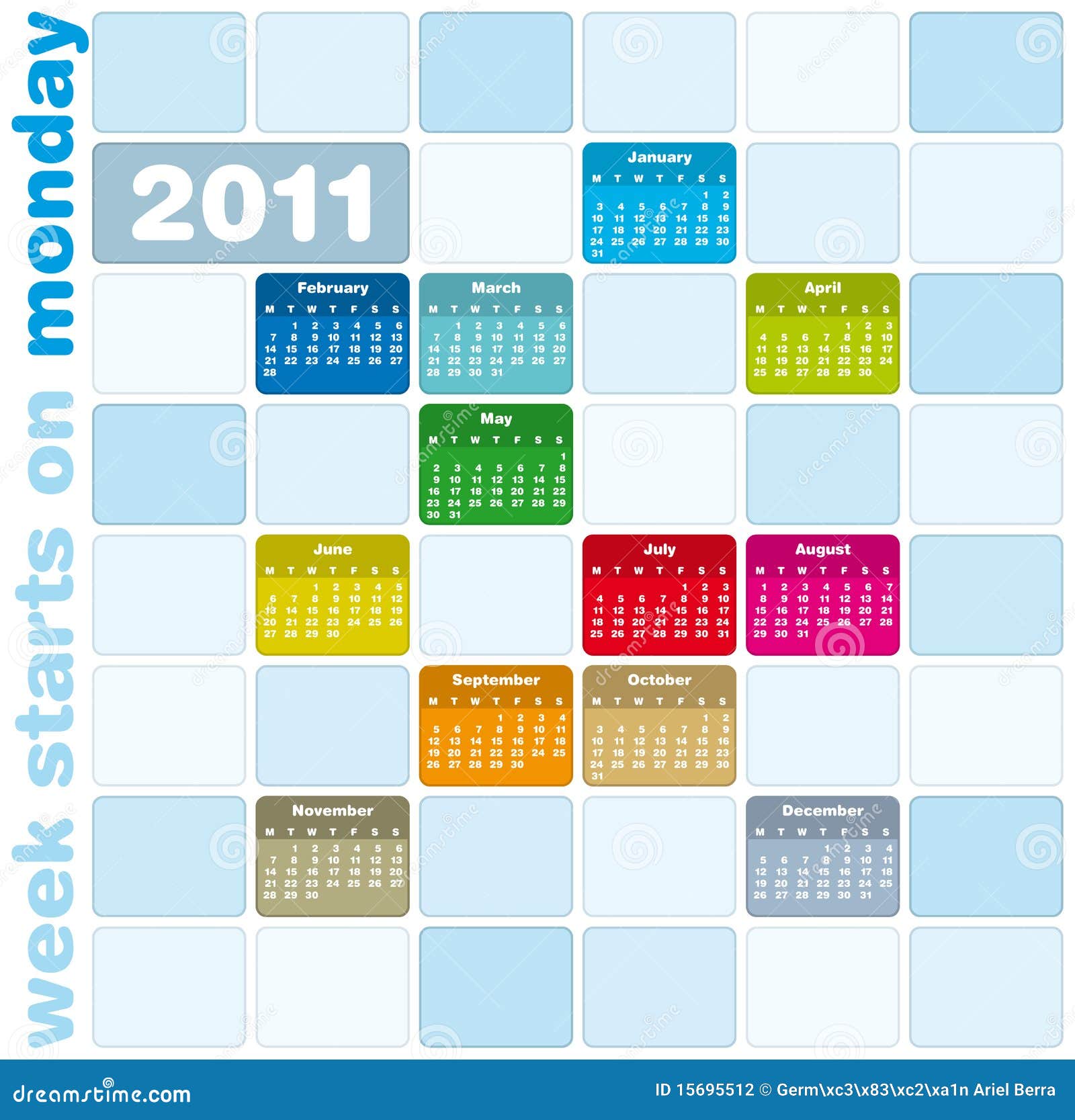 Colorful Calendar 2011 stock vector. Illustration of schedule - 15695512
