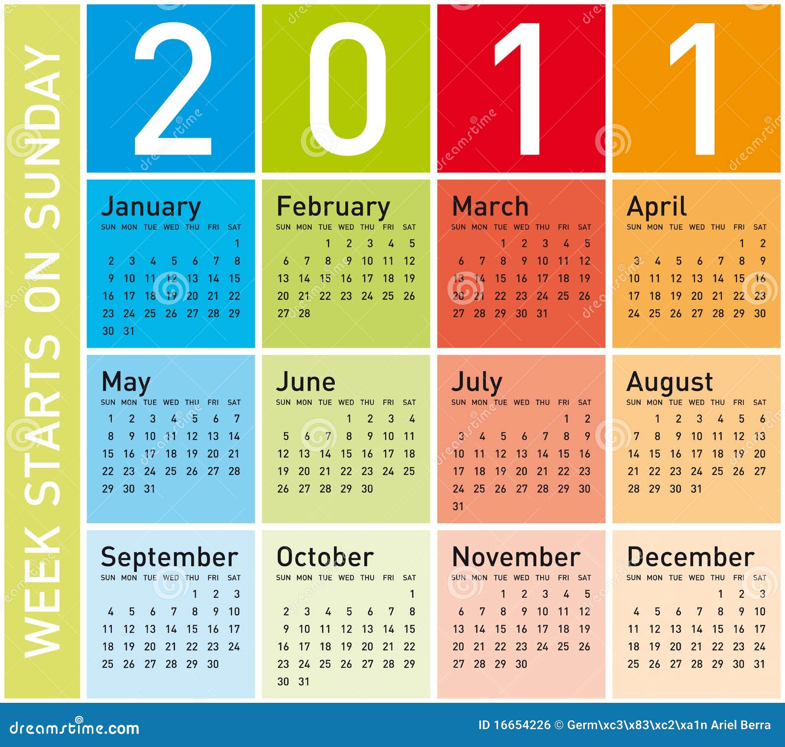 Colorful Calendar 2011 stock vector. Illustration of journal - 16654226