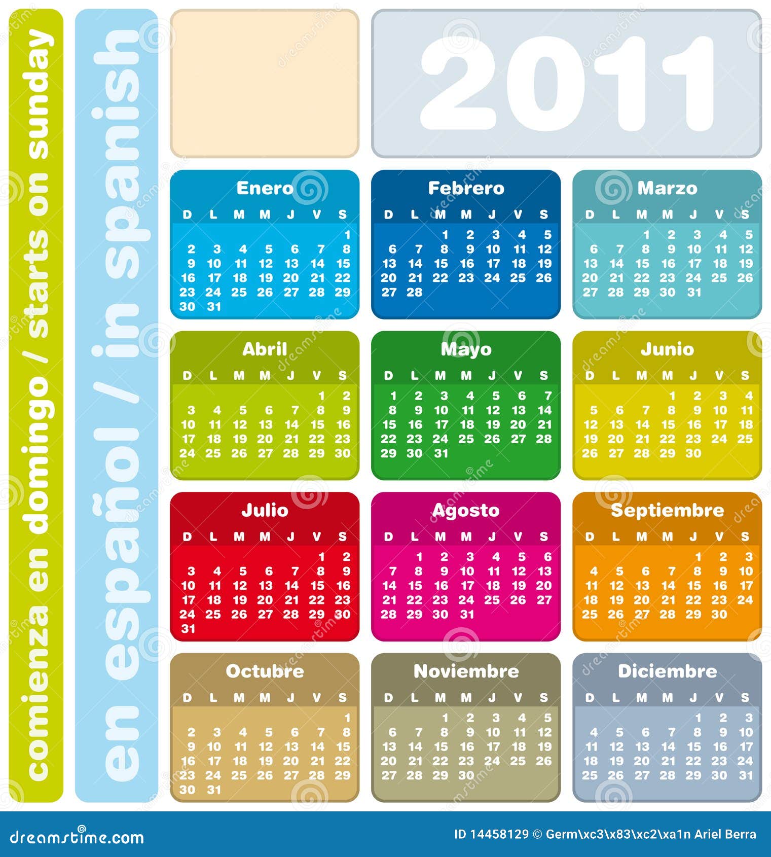 Colorful Calendar 2011, in Spanish Stock Vector - Illustration of ...
