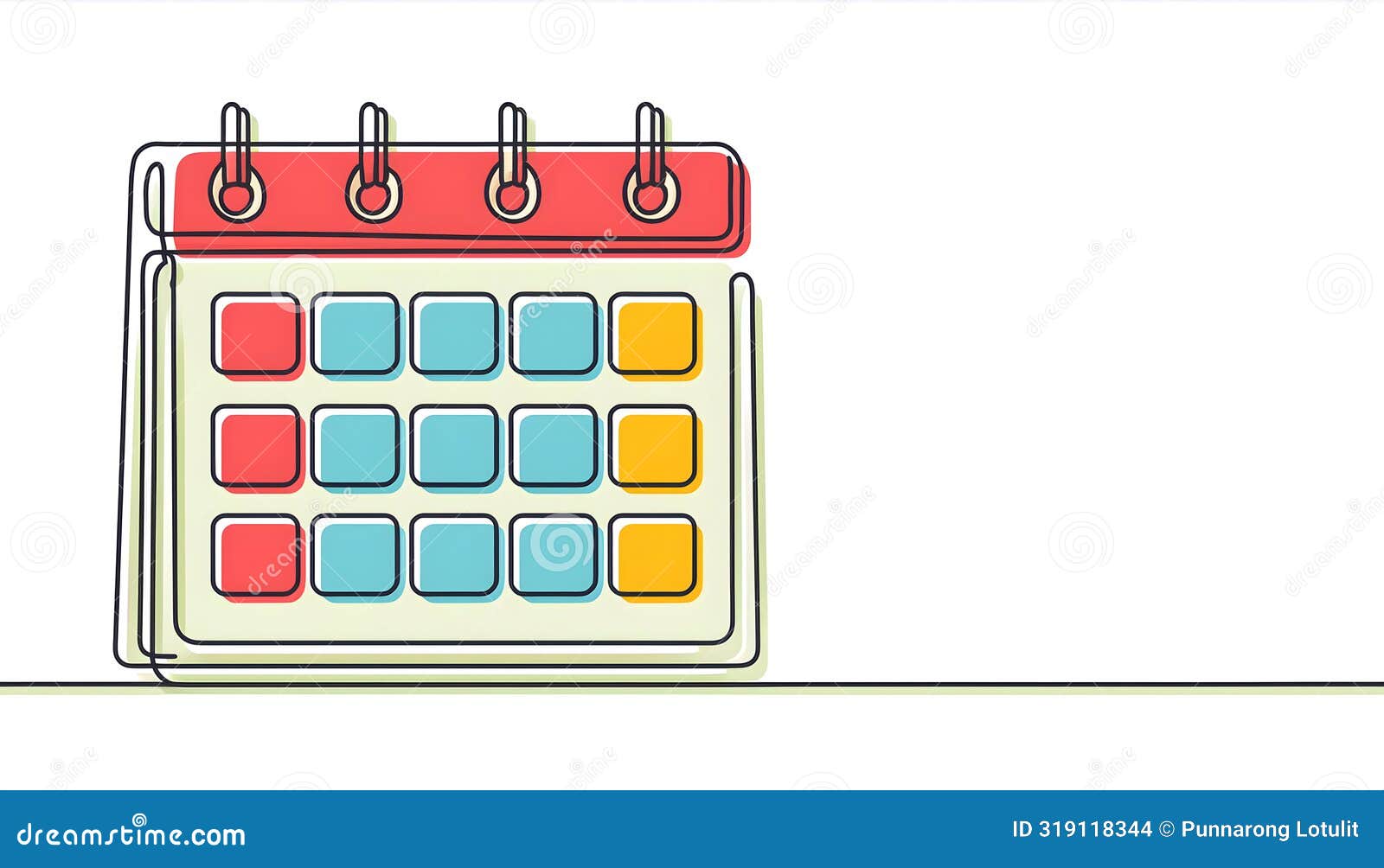 Colorful Calendar with Continuous One Line Style, Copy Space on ...