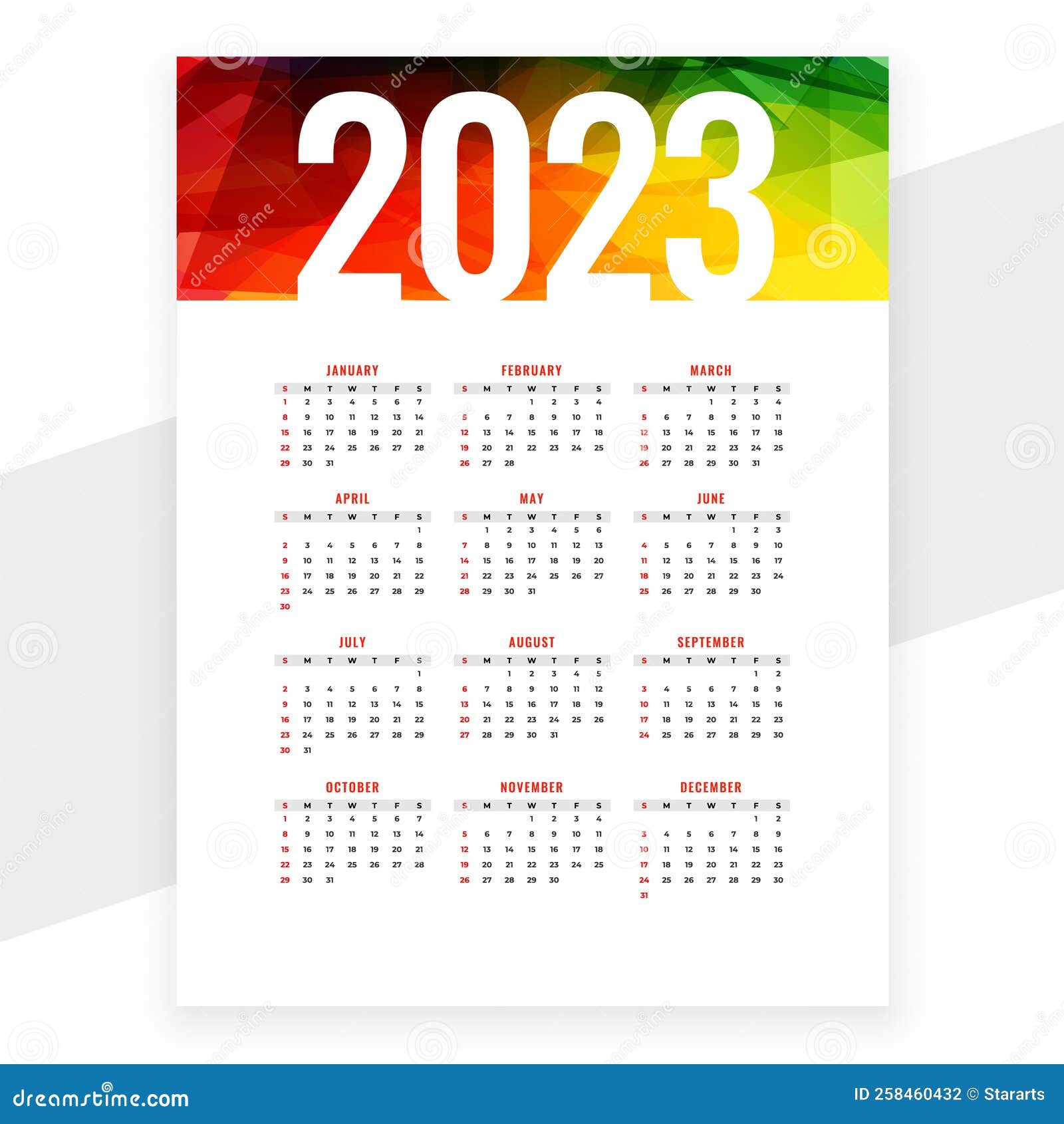 2023 Colorful Calendar Layout for New Year Vector Design Stock Vector ...