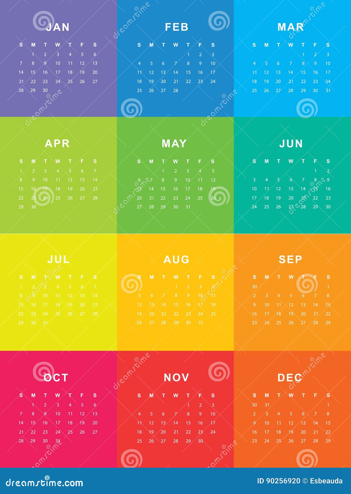 Colorful calendar for 2018 stock vector. Illustration of number - 90256920
