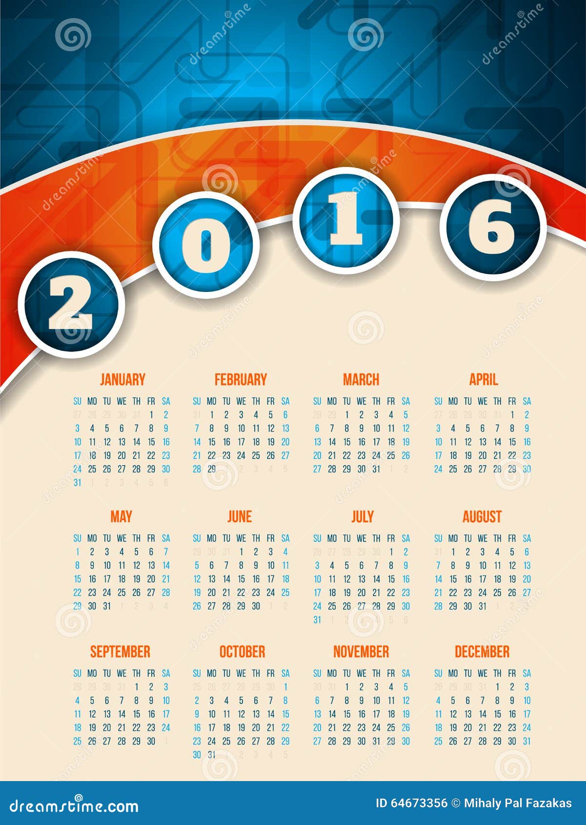 Colorful 2016 Calendar Template with Arrow Background Stock Vector ...