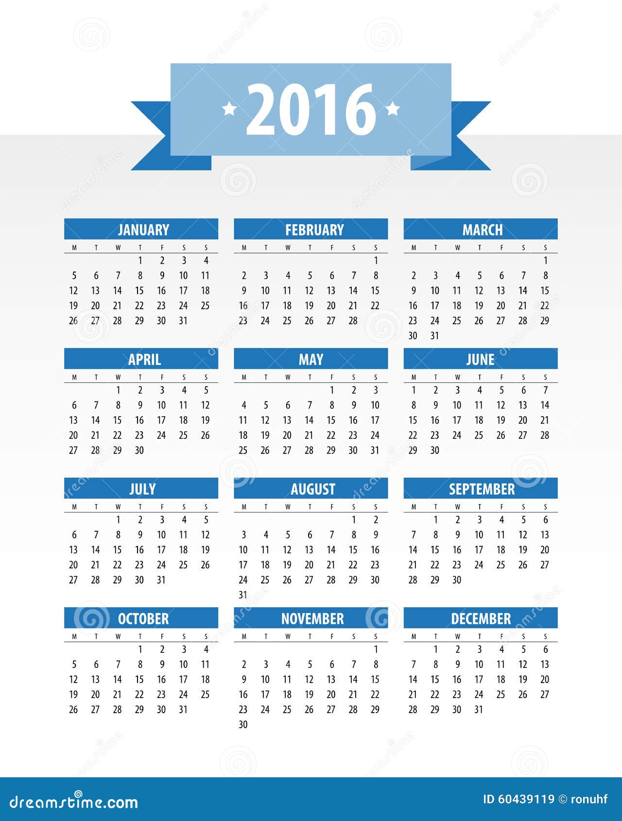 Colorful 2016 Calendar. stock vector. Illustration of organization ...