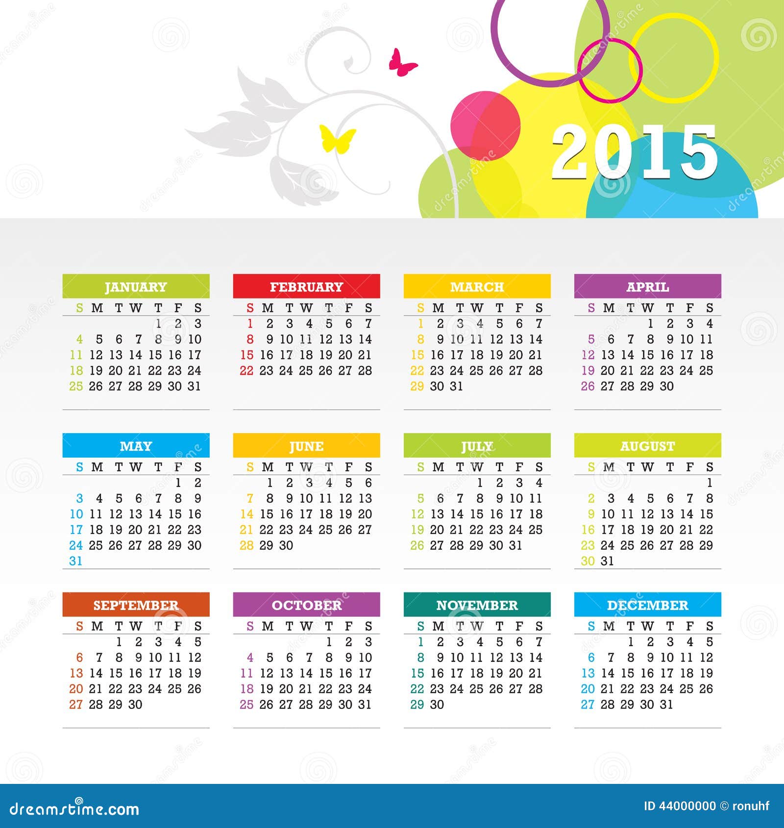 Colorful 2015 Calendar Vector Stock Vector - Illustration of planner ...
