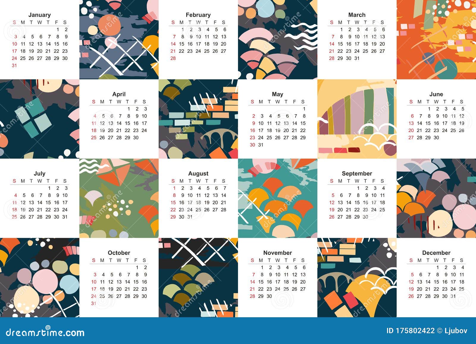 Colorful Calendar for 2021 Year. Original Design with Bright Abstract ...