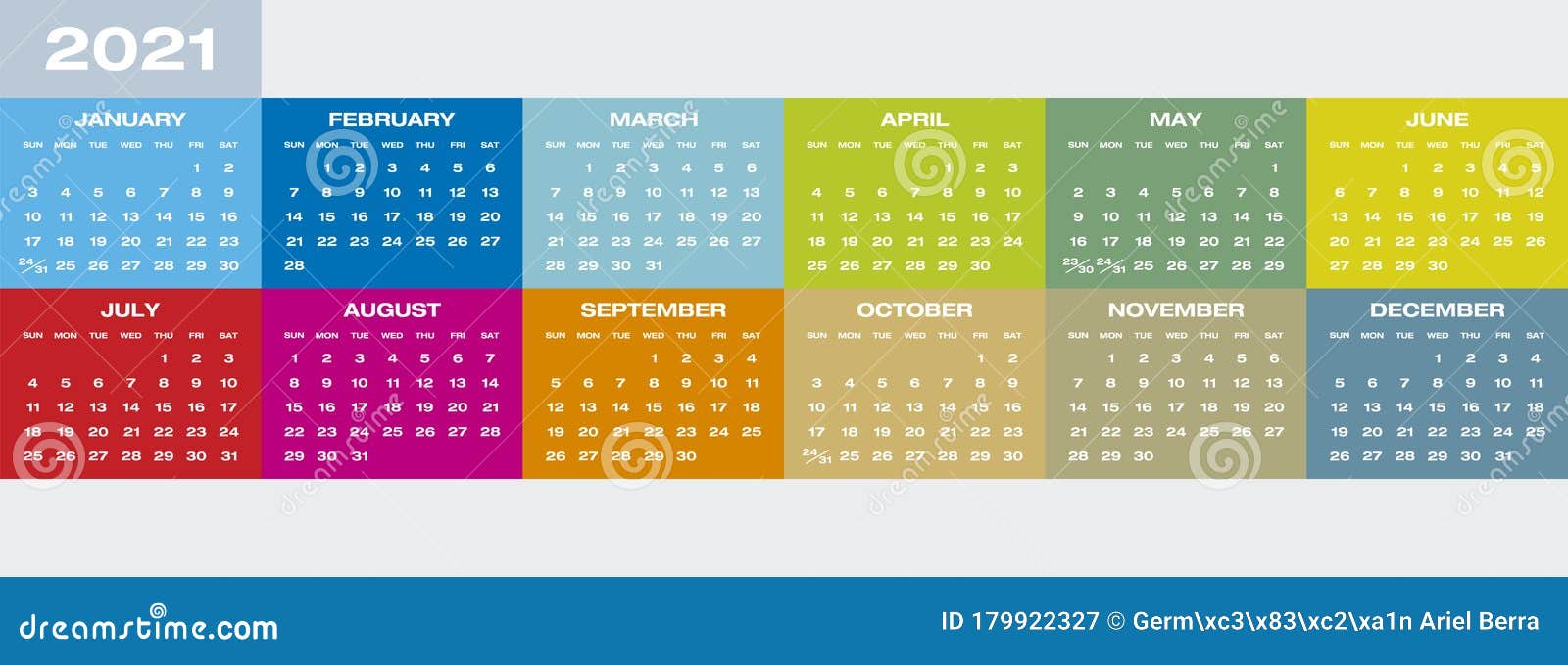 Colorful Calendar for Year 2021 Stock Vector - Illustration of design ...