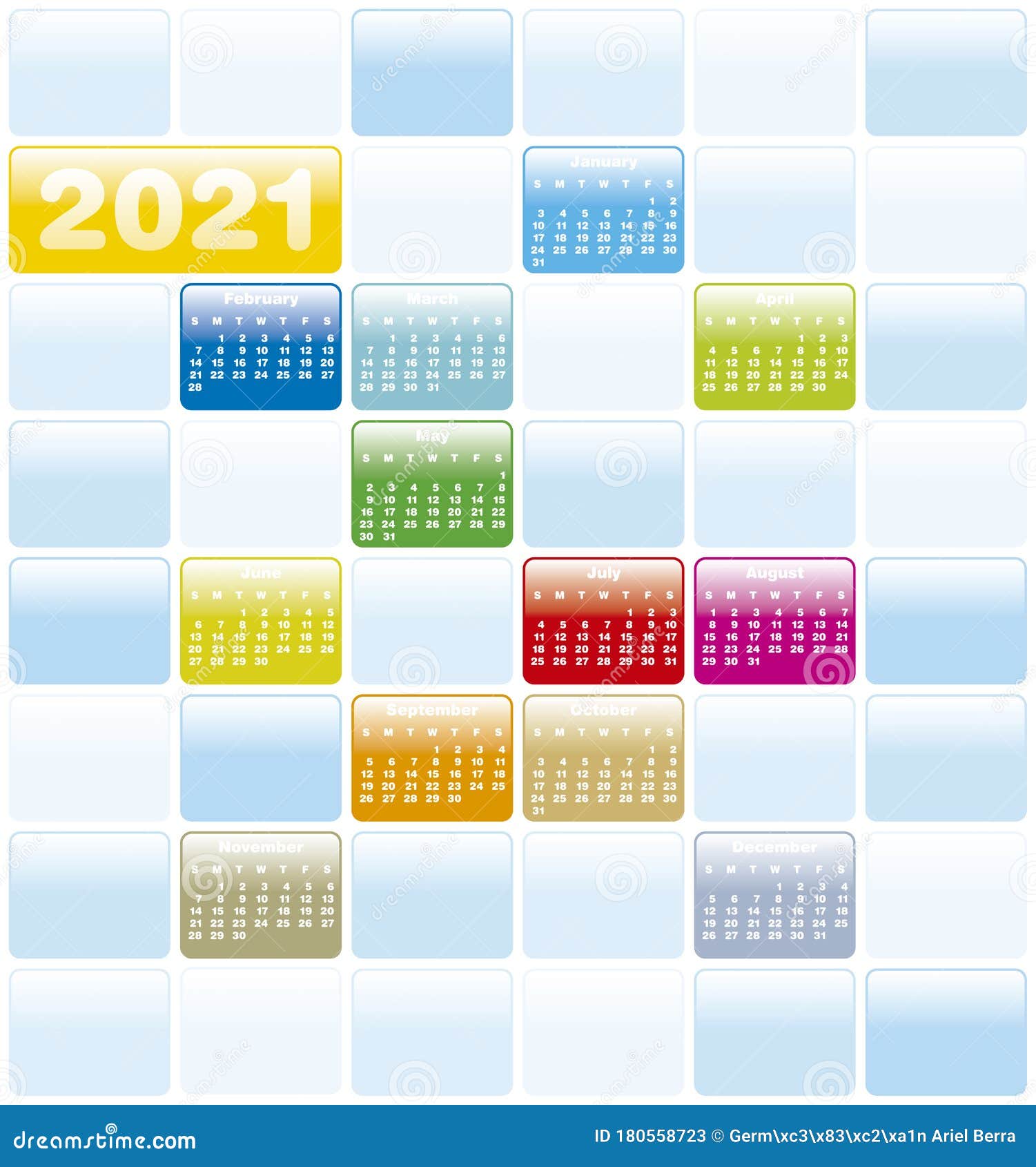 Colorful Calendar for Year 2021 Stock Vector - Illustration of planner ...