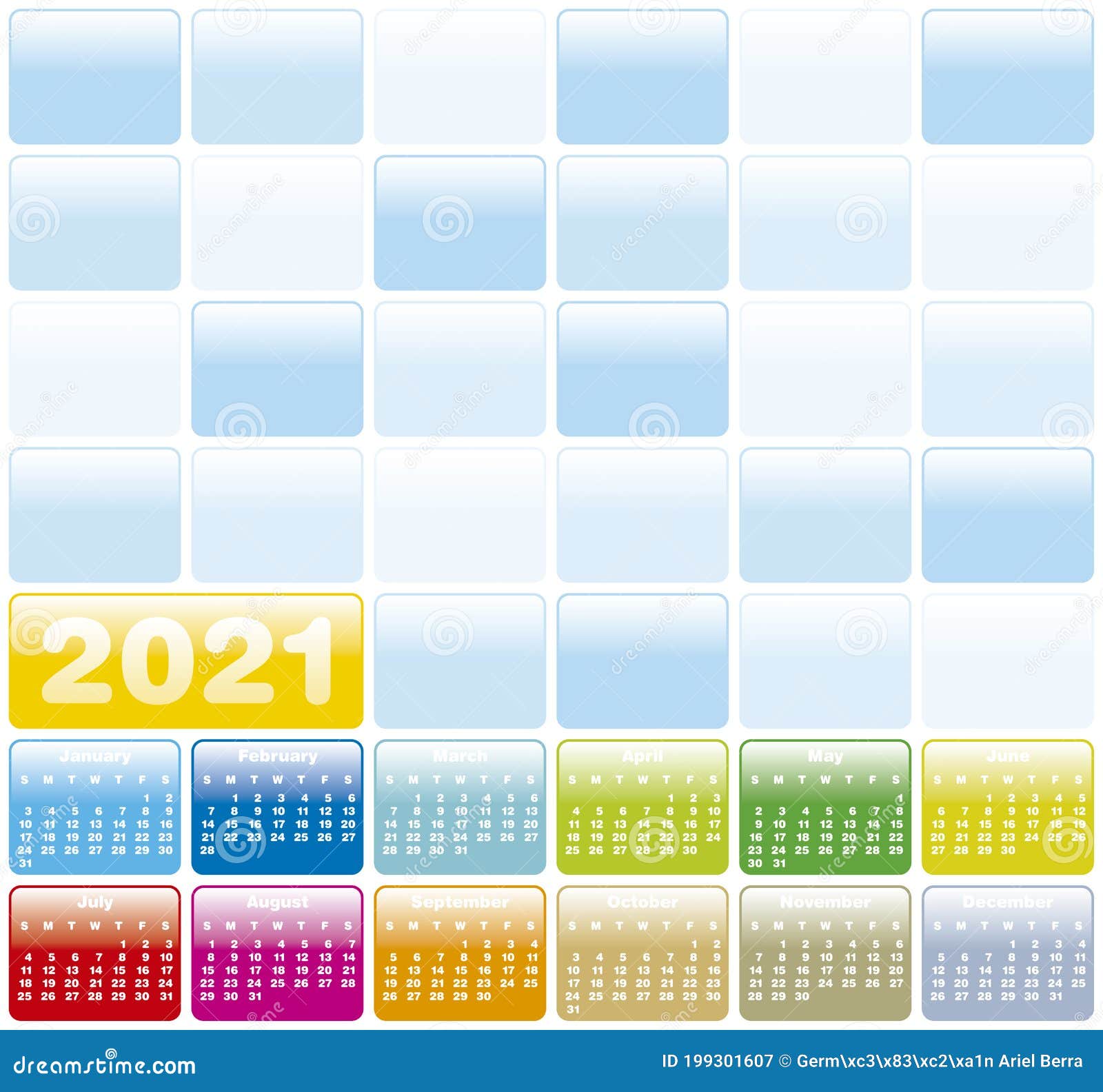Colorful Calendar for Year 2021 Stock Vector - Illustration of monthly ...