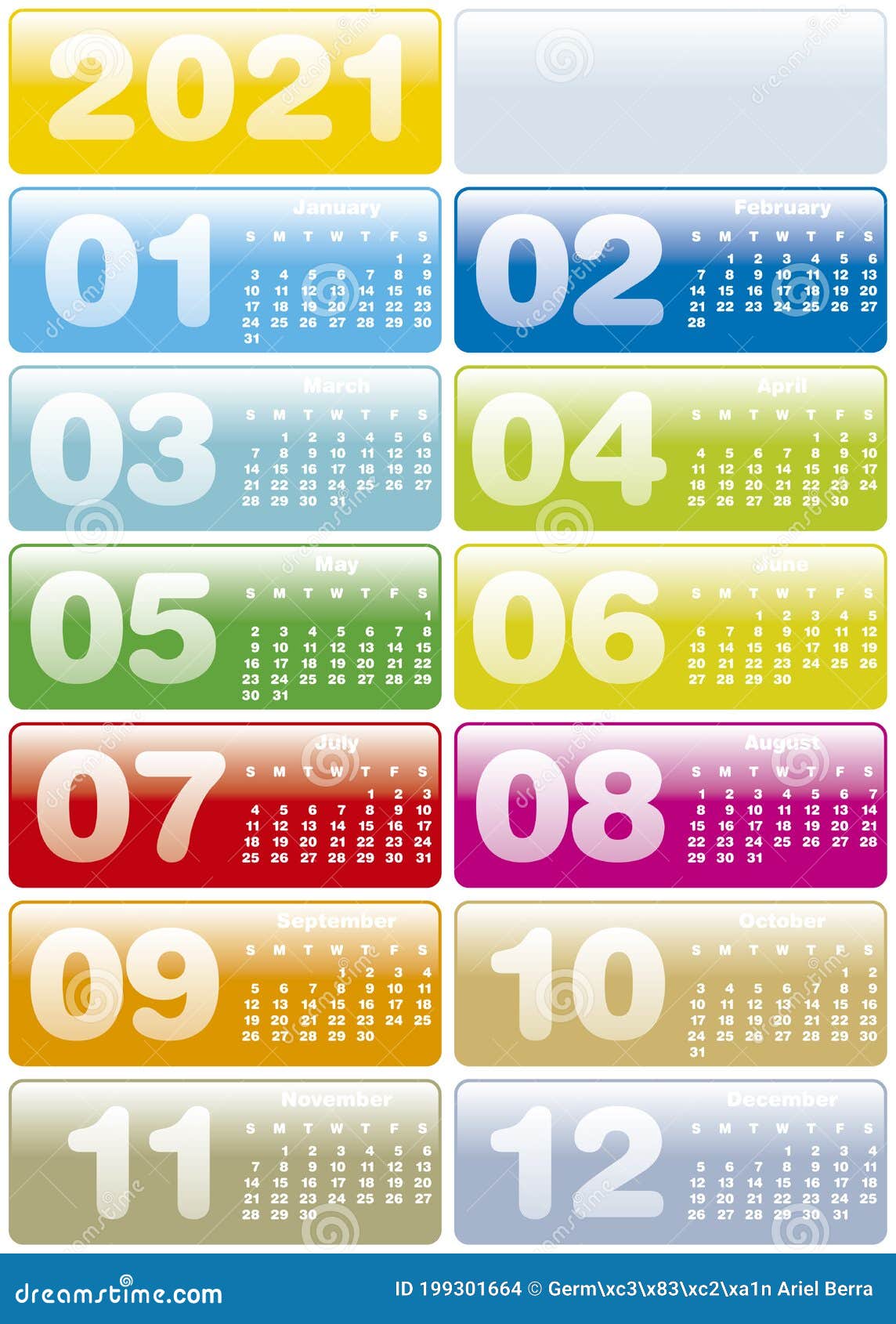 Colorful Calendar for Year 2021 Stock Vector - Illustration of colors ...