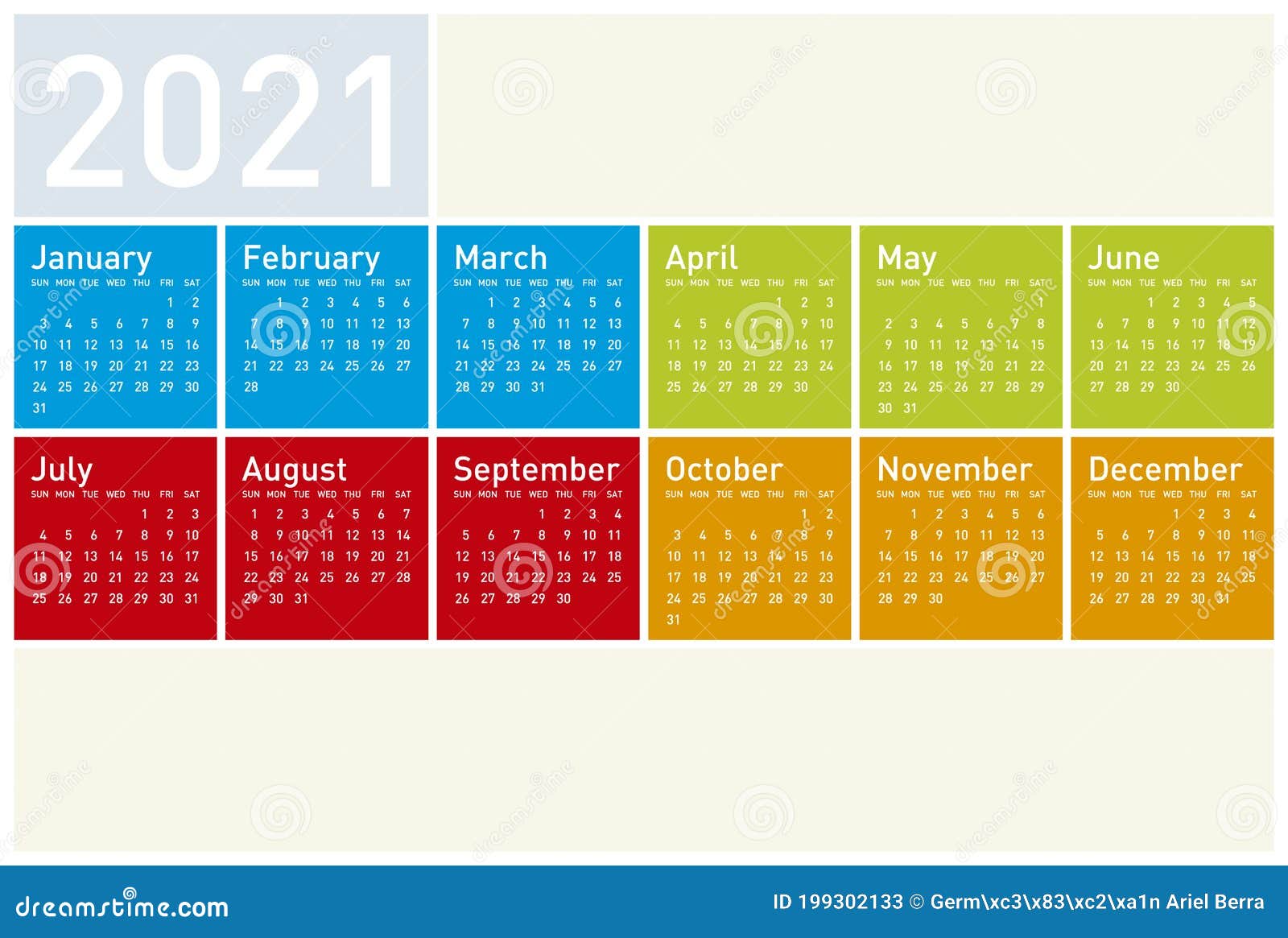 Colorful Calendar for Year 2021 Stock Vector - Illustration of colour ...