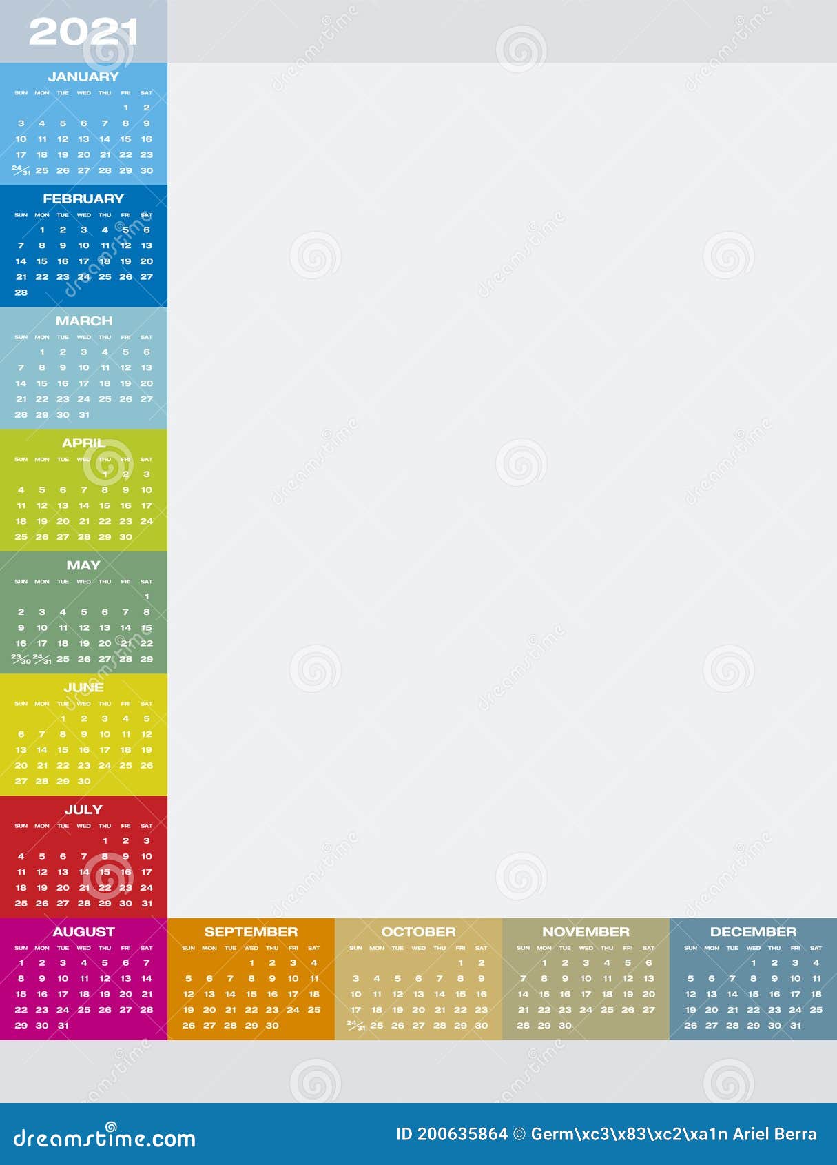 Colorful Calendar for Year 2021 Stock Vector - Illustration of year ...