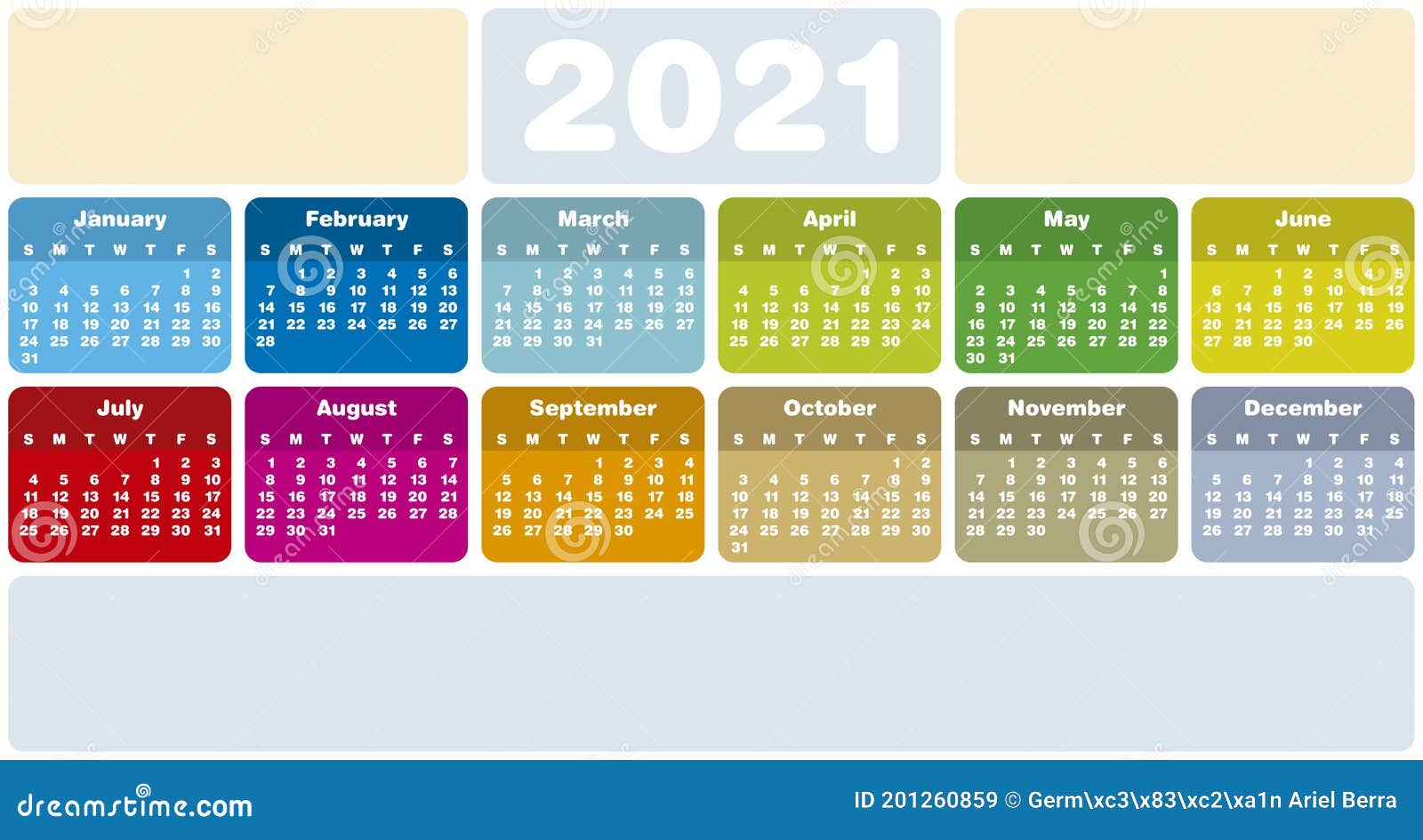 Colorful Calendar for Year 2021. Stock Vector - Illustration of ...