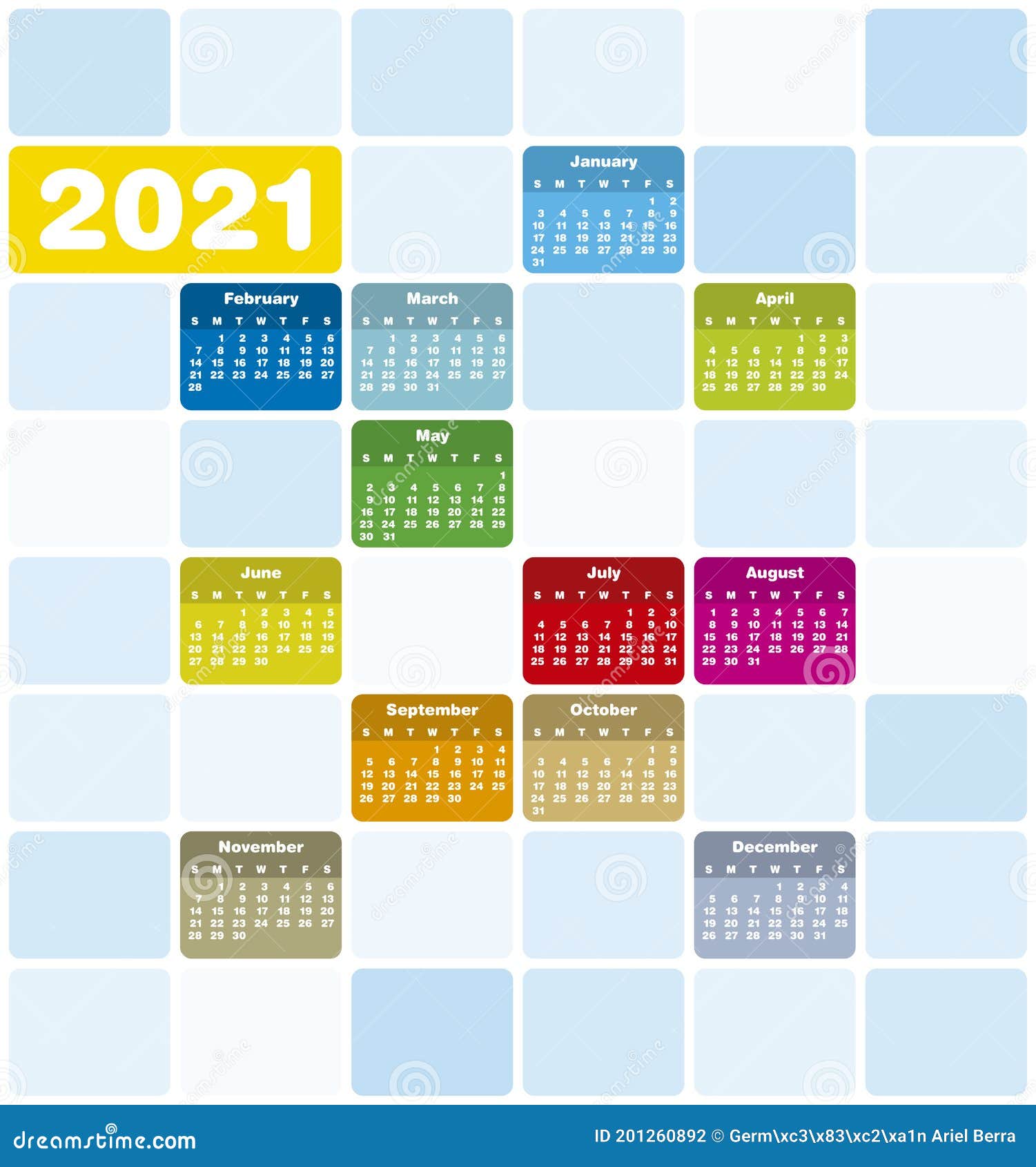 Colorful Calendar for Year 2021. Stock Vector - Illustration of color ...
