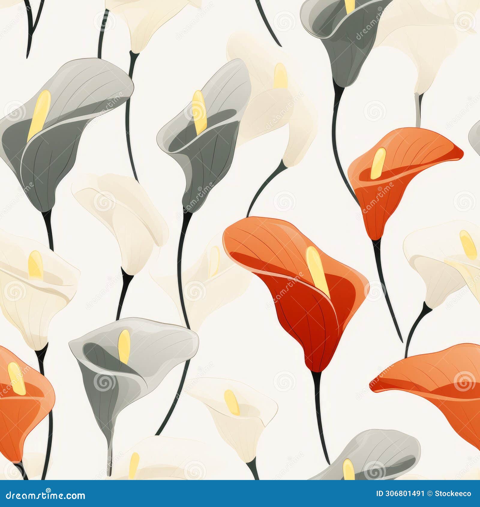 Colorful Calla Lily Pattern on Solid White Background Stock ...