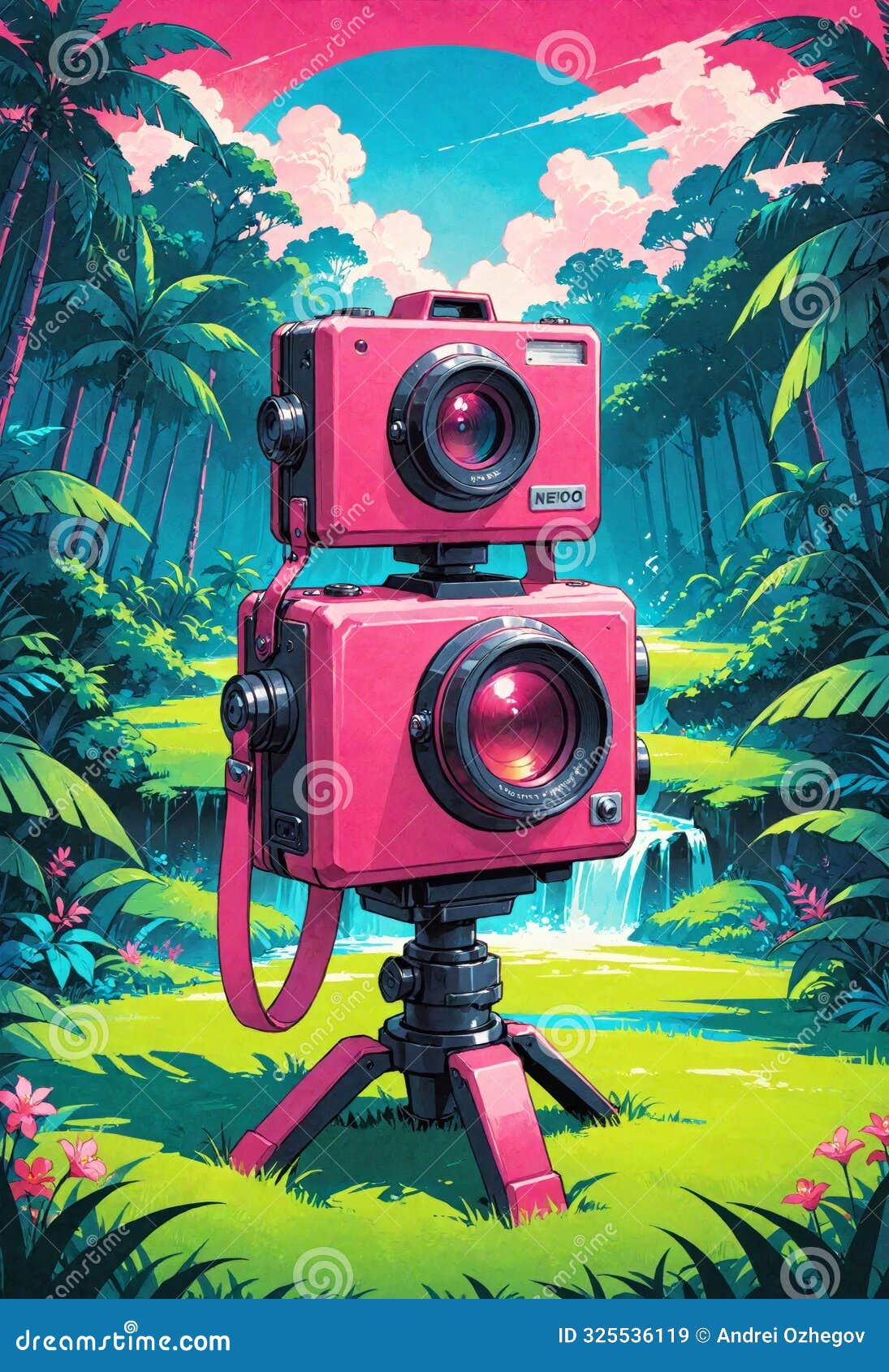 Colorful Camera Setup in Exotic Tropical Landscape Stock Image - Image ...