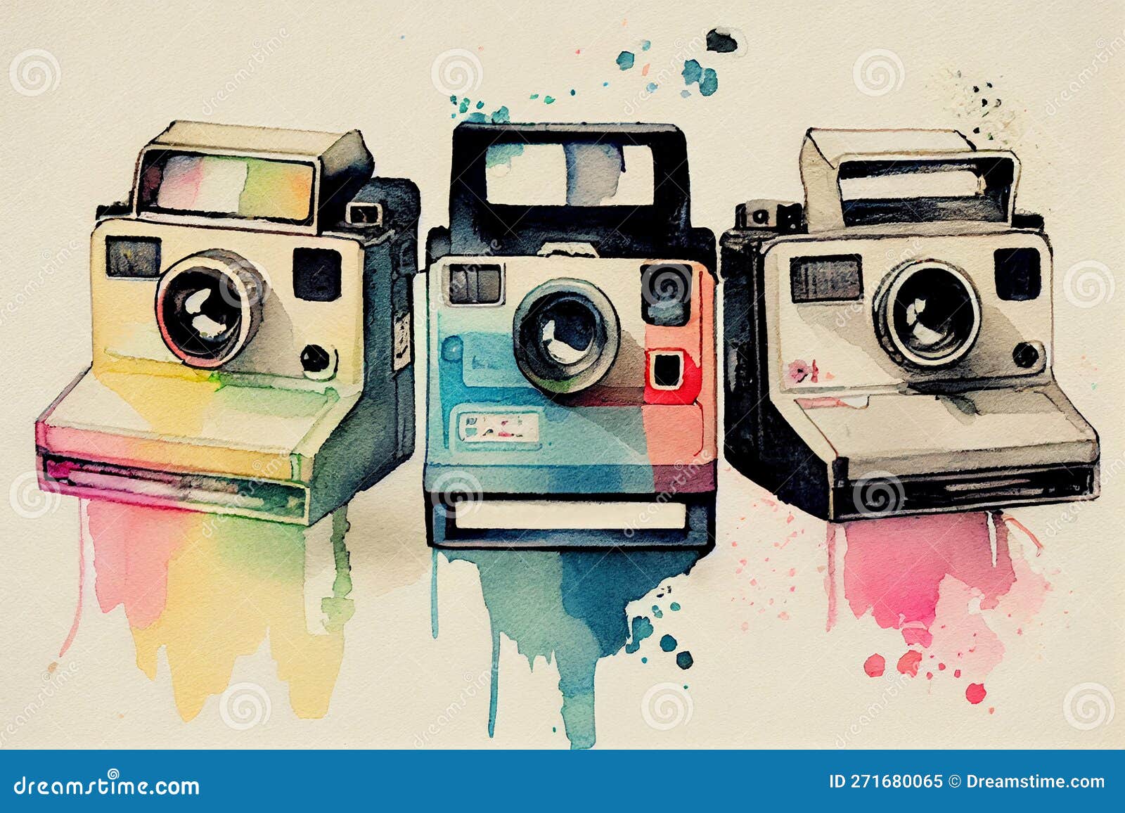 Colorful Cameras Drawing with Bit of Watercolour Stock Illustration ...